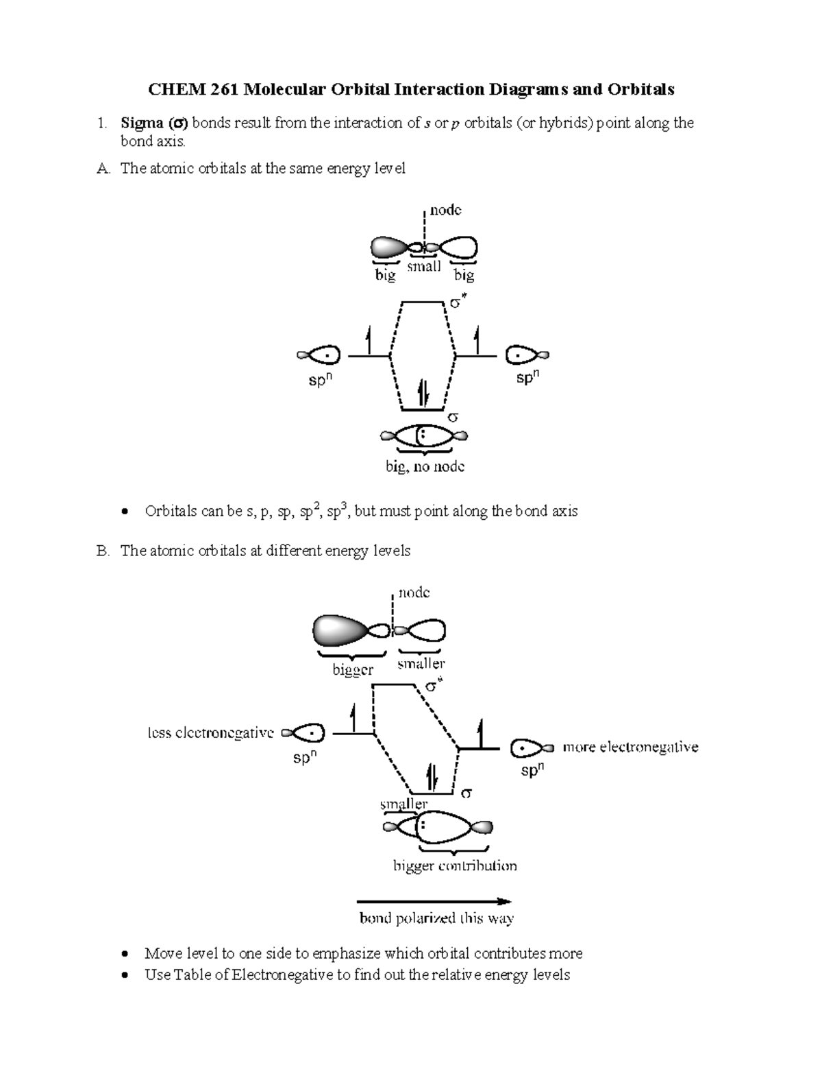 Drawing Molecular Orbitals Fall 2023 - CHEM 261 Molecular Orbital ...