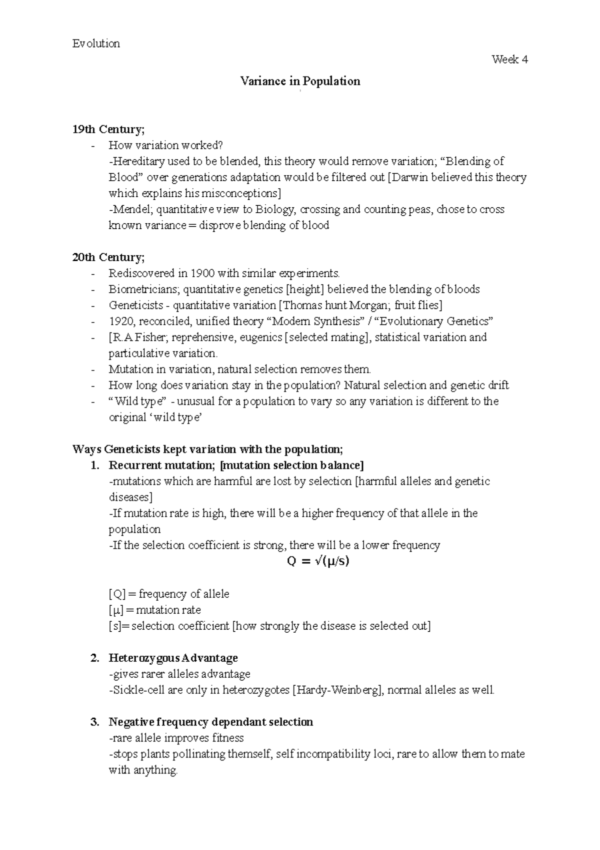 Variance in Population - week 4 - Evolution Week 4 Variance in ...