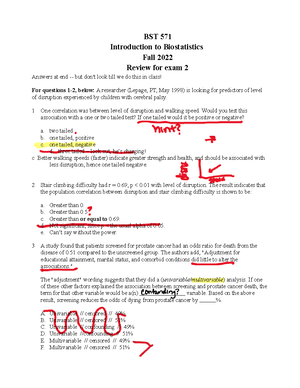 BST 571 Exercise 4 2022 - Homework - BST 571 Introduction to Biostatistics Fall 2022 Exercise 4 ...