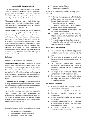 Ncm 113 - theories of CHN2 - Ncm 113 Community Health nursing II ...