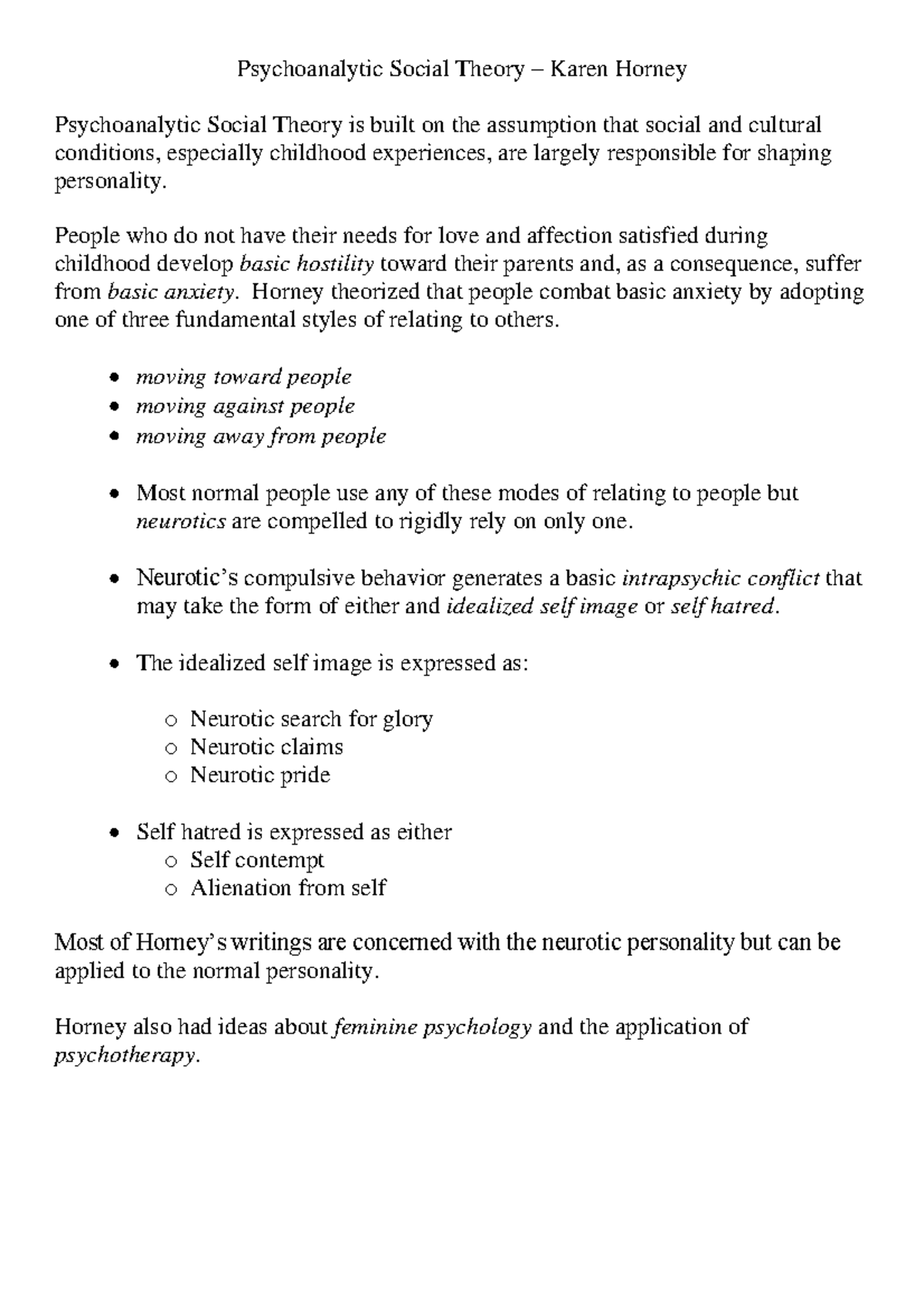 Horney and Psychoanalytic Social Theory - Psychoanalytic Social Theory ...