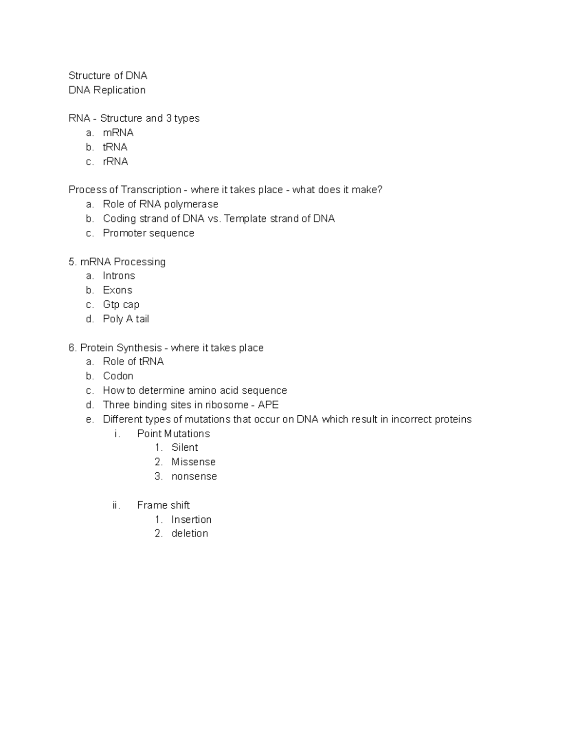 DNA Replication Transcription Translation Review Sheet - Structure of ...
