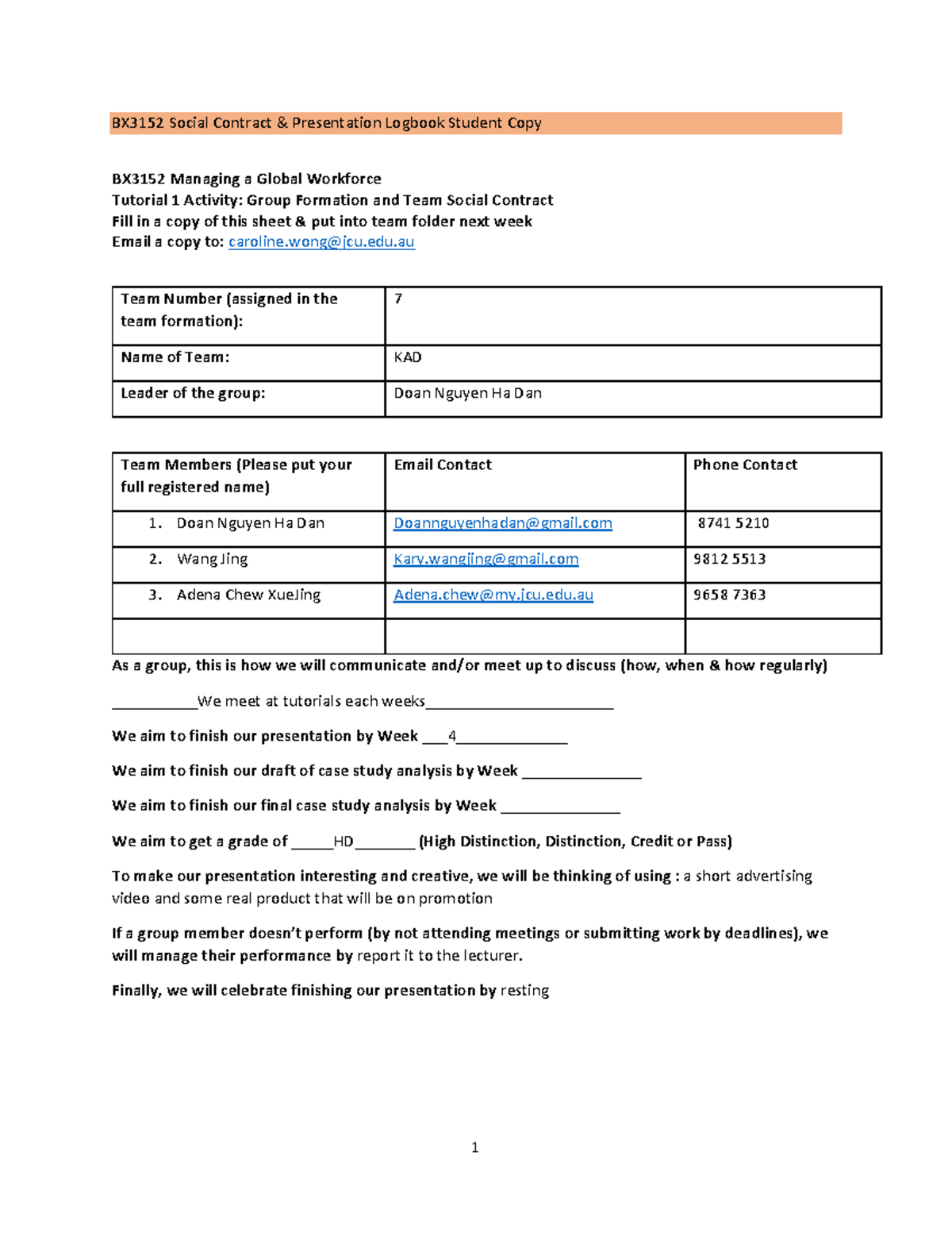 Sample Social Contract - BX3152 Social Contract & Presentation Logbook ...