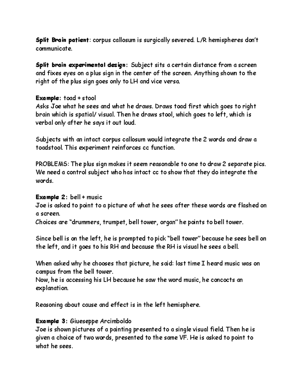 Cog Sci 170study guide - Split Brain patient: corpus callosum is ...