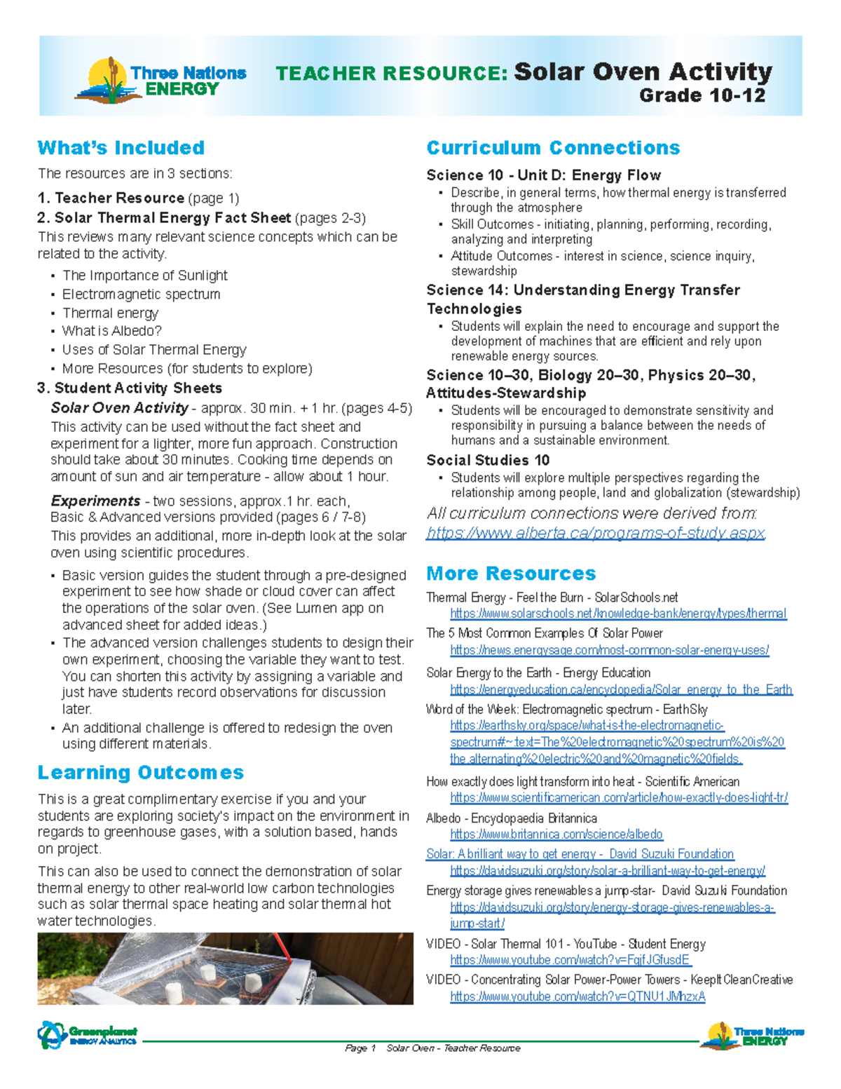 Solar Oven Activity Gr 10 12 e - Page 1 Solar Oven - Teacher Resource ...