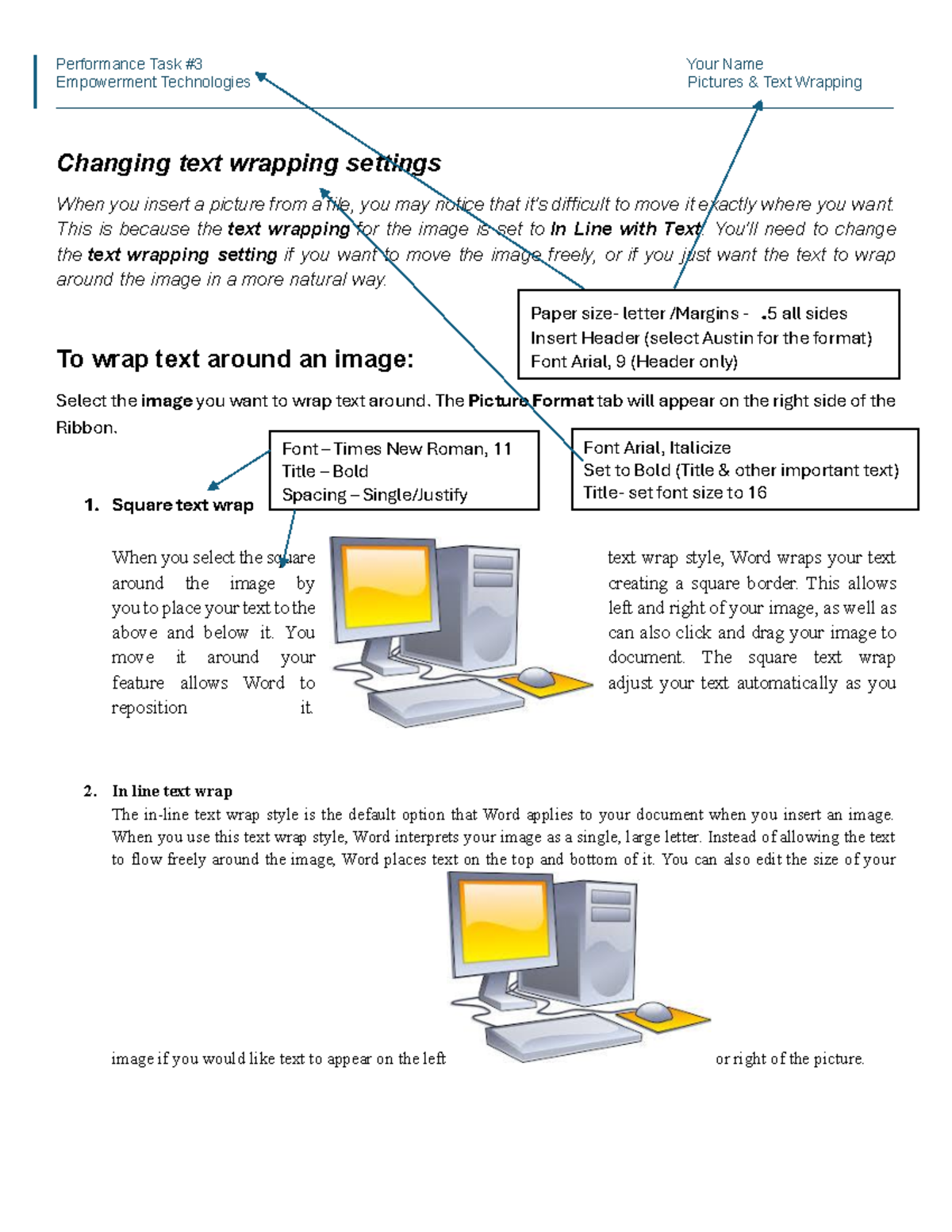 Act3textwrapping - word activity on Text wrapping - Performance Task #3 ...