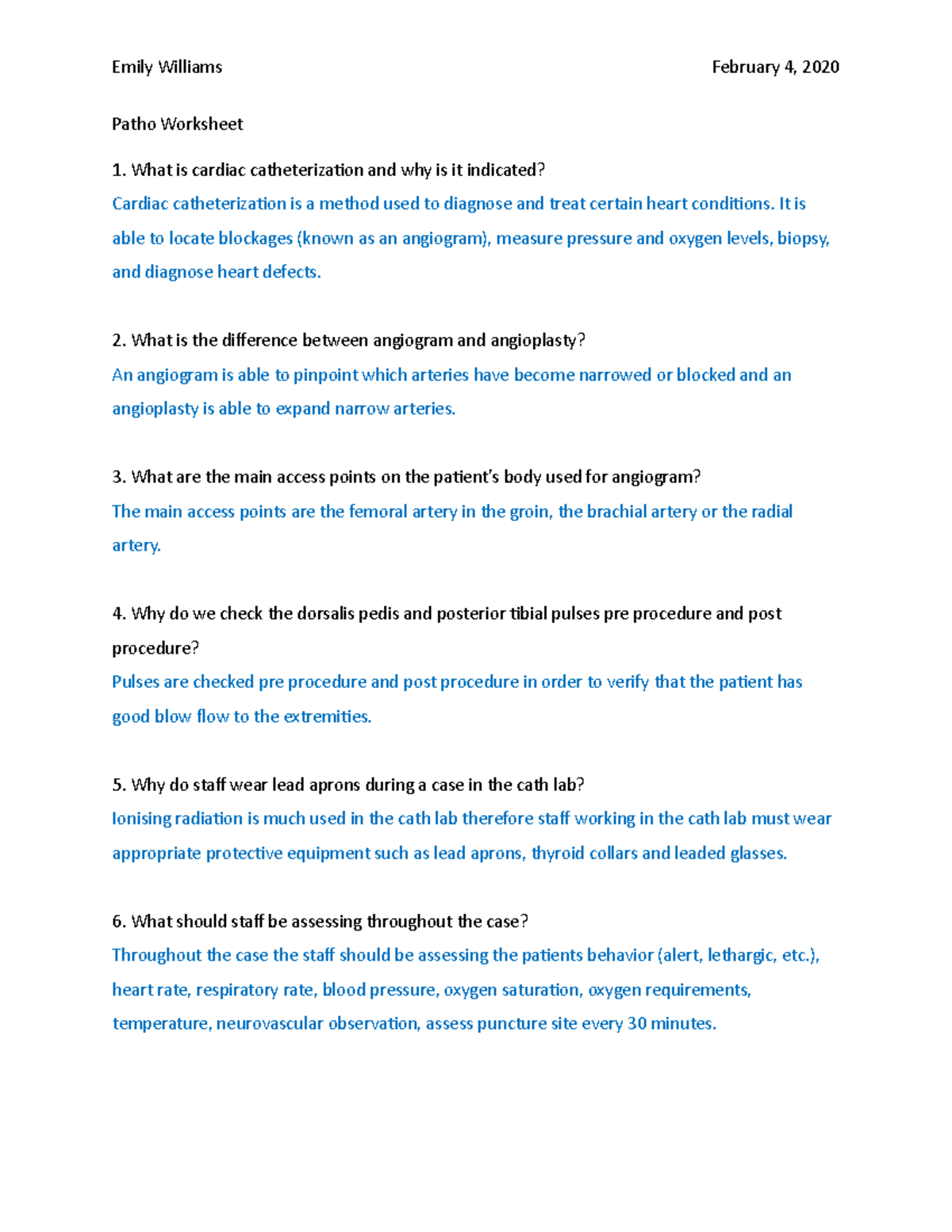 Patho Worksheet - Emily Williams February 4, 2020 Patho Worksheet What ...