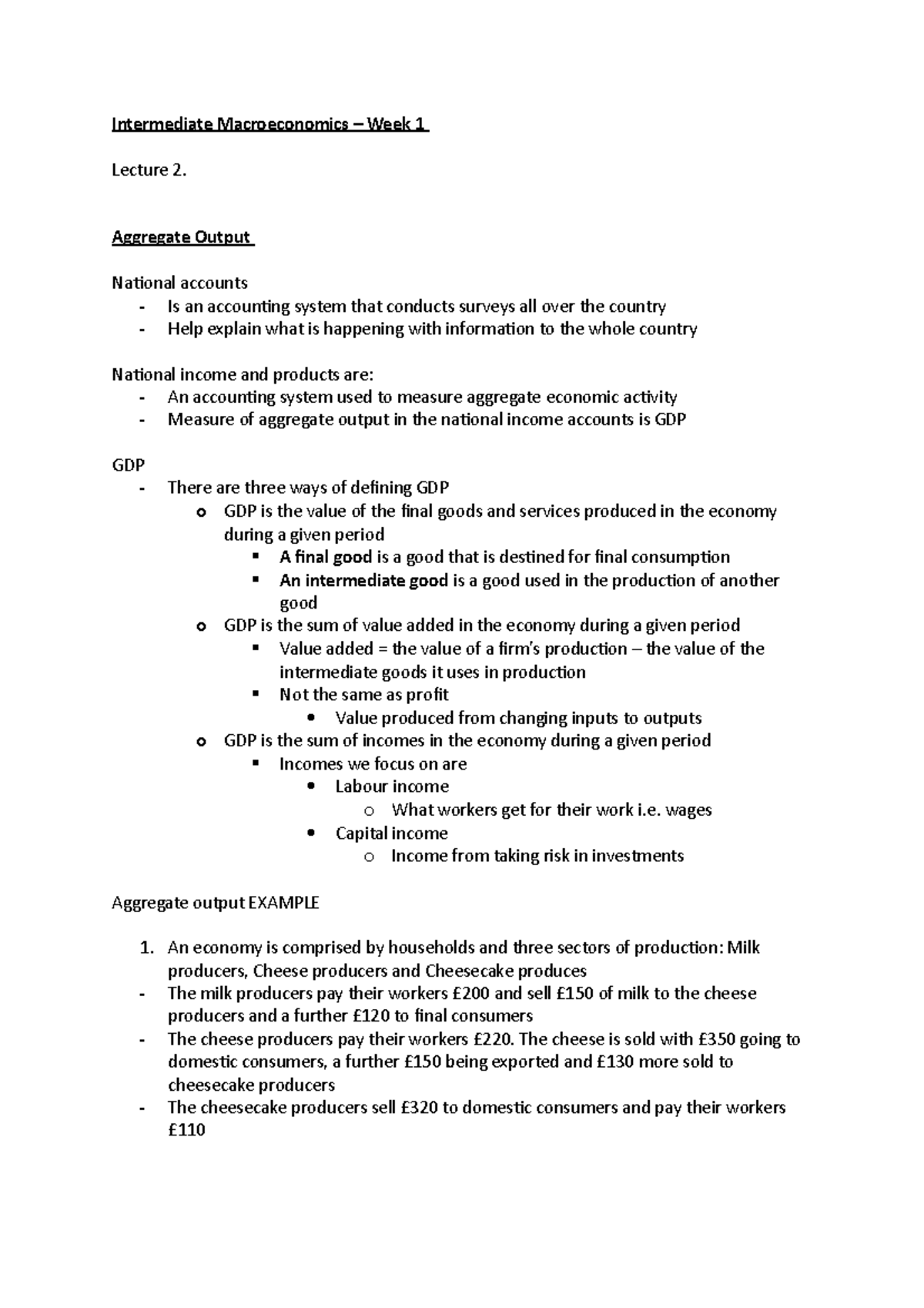1. Aggregate Output - Intermediate Macroeconomics – Week 1 Lecture 2. Aggregate Output National ...