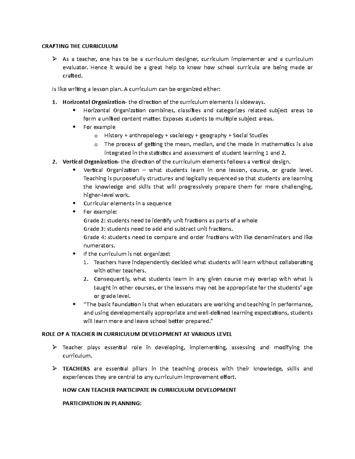 Crafting THE Curriculum - CRAFTING THE CURRICULUM As a teacher, one has ...