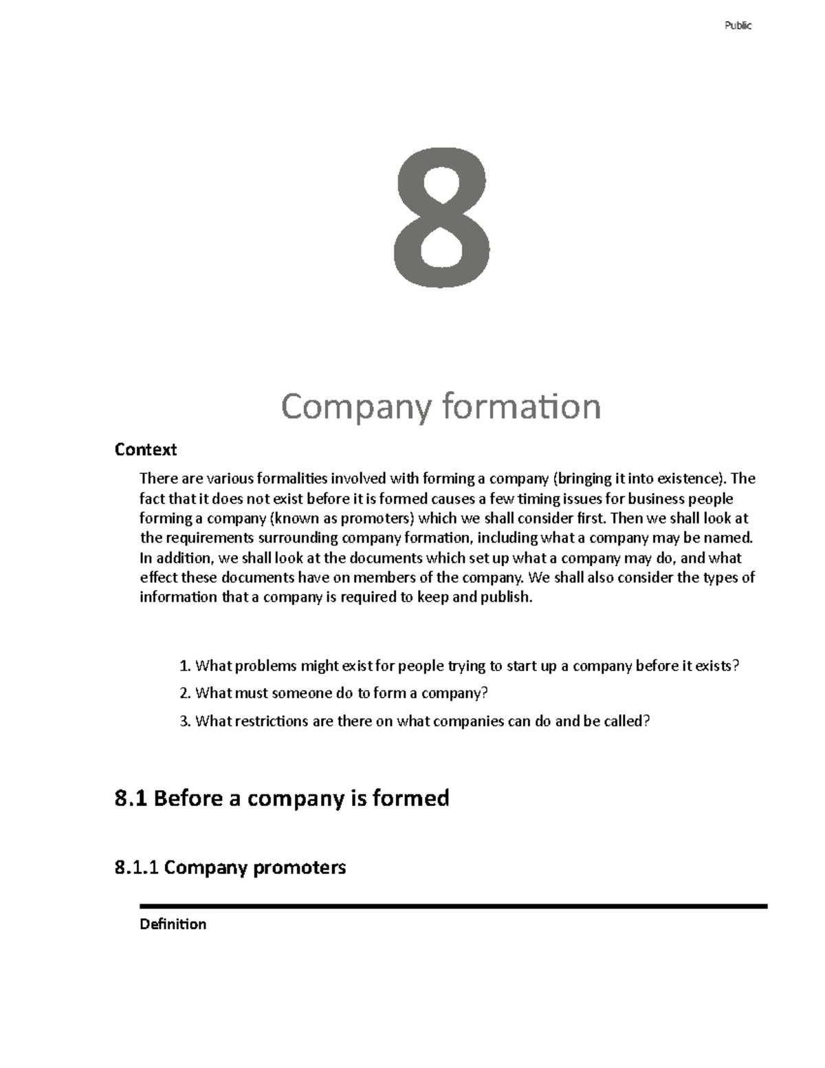 F4 Ch 8 Company formation - 8 Company formation Context There are ...