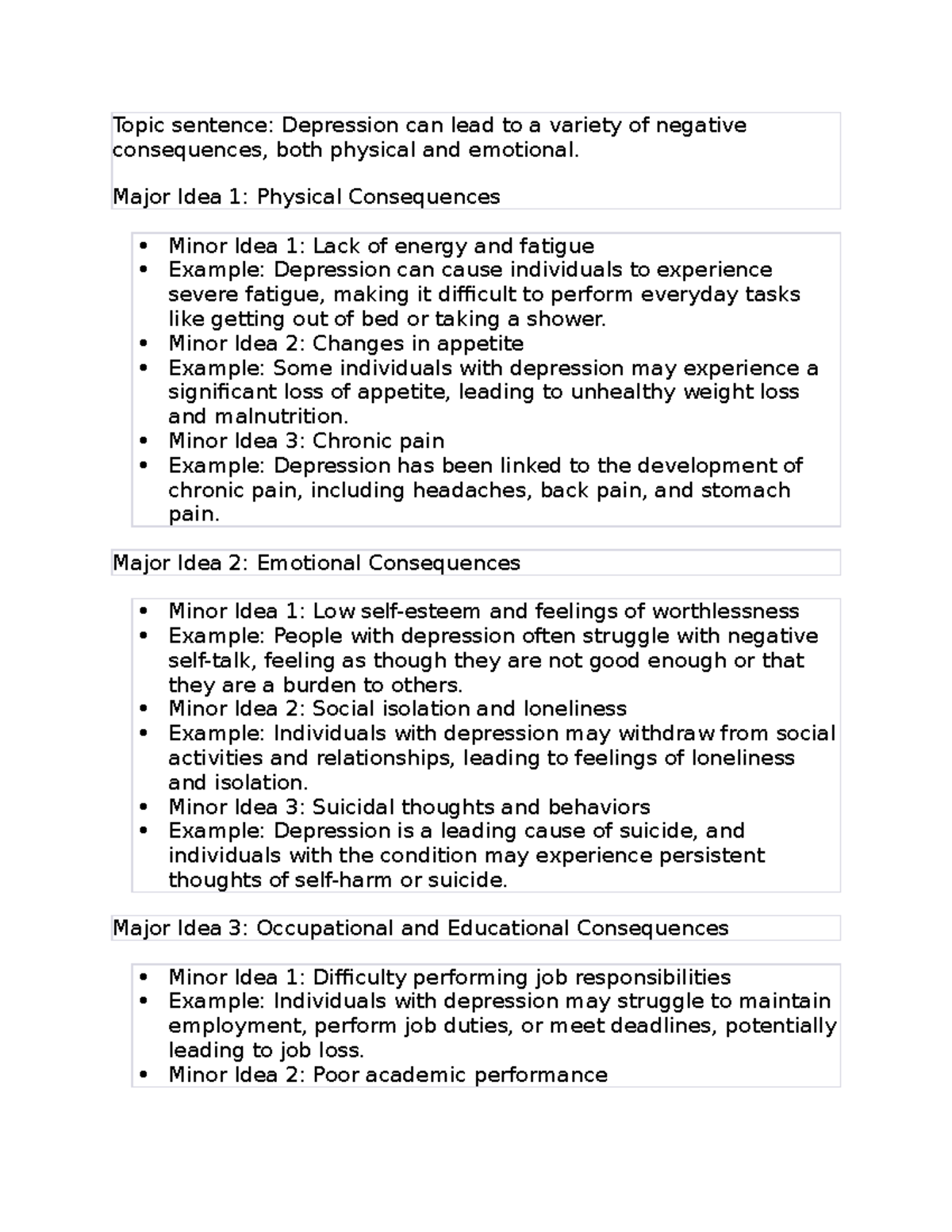 Esl 161 essay - Topic sentence: Depression can lead to a variety of ...