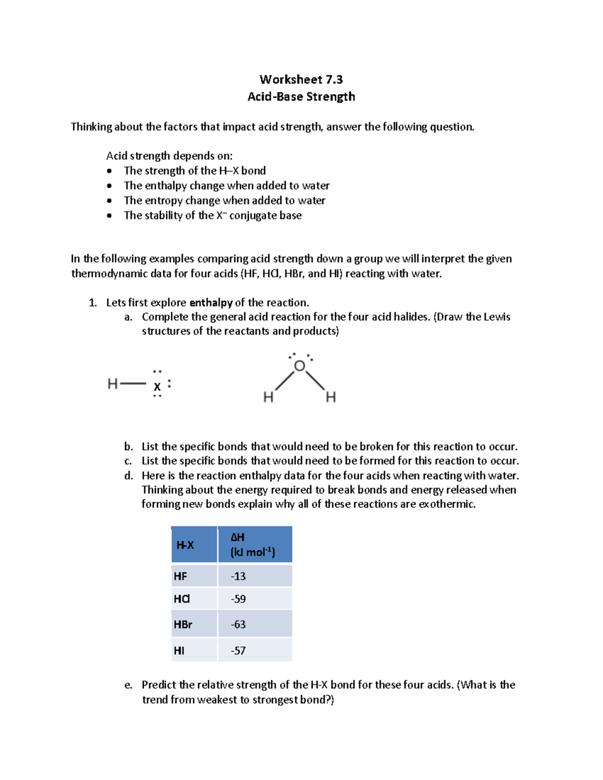 CHEM1062 CLUE Wksht 7 - ——- Worksheet 7. Acid-Base Strength Thinking ...