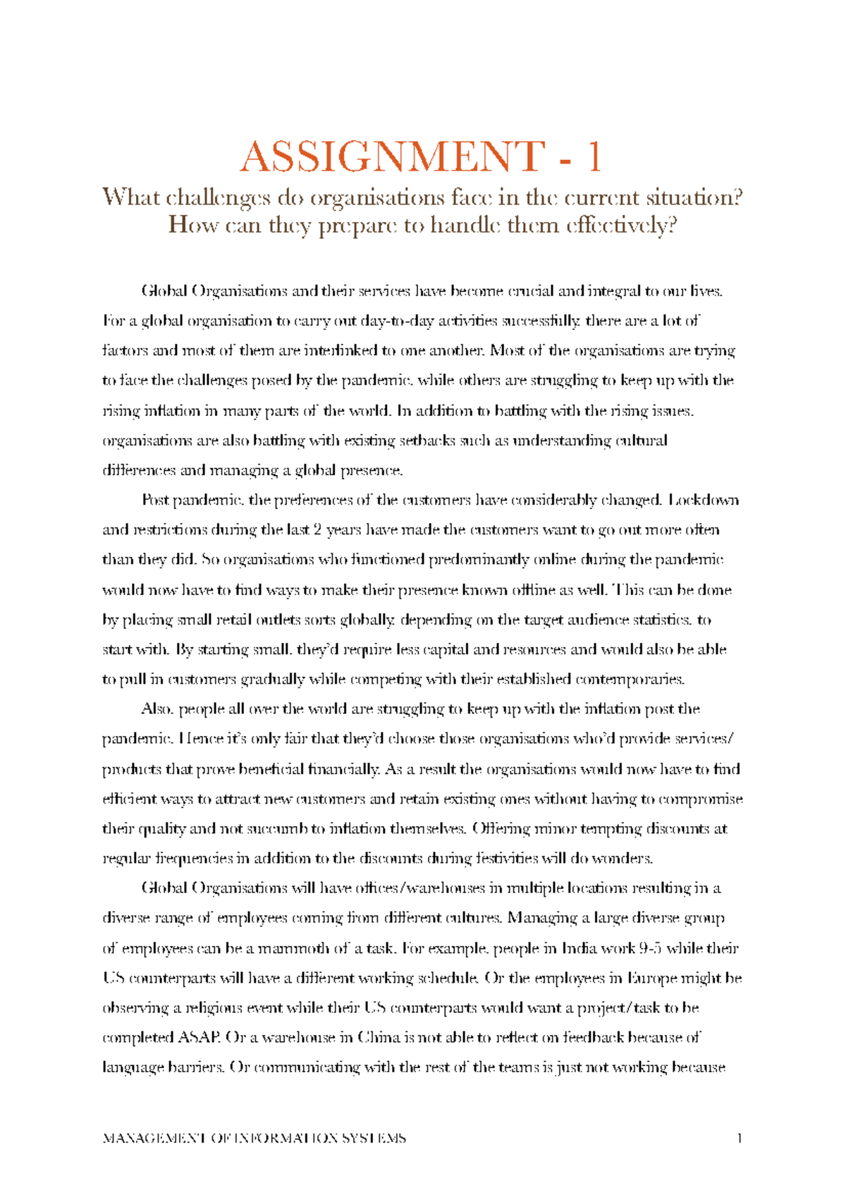 Sample - notes - ASSIGNMENT - 1 What challenges do organisations face ...