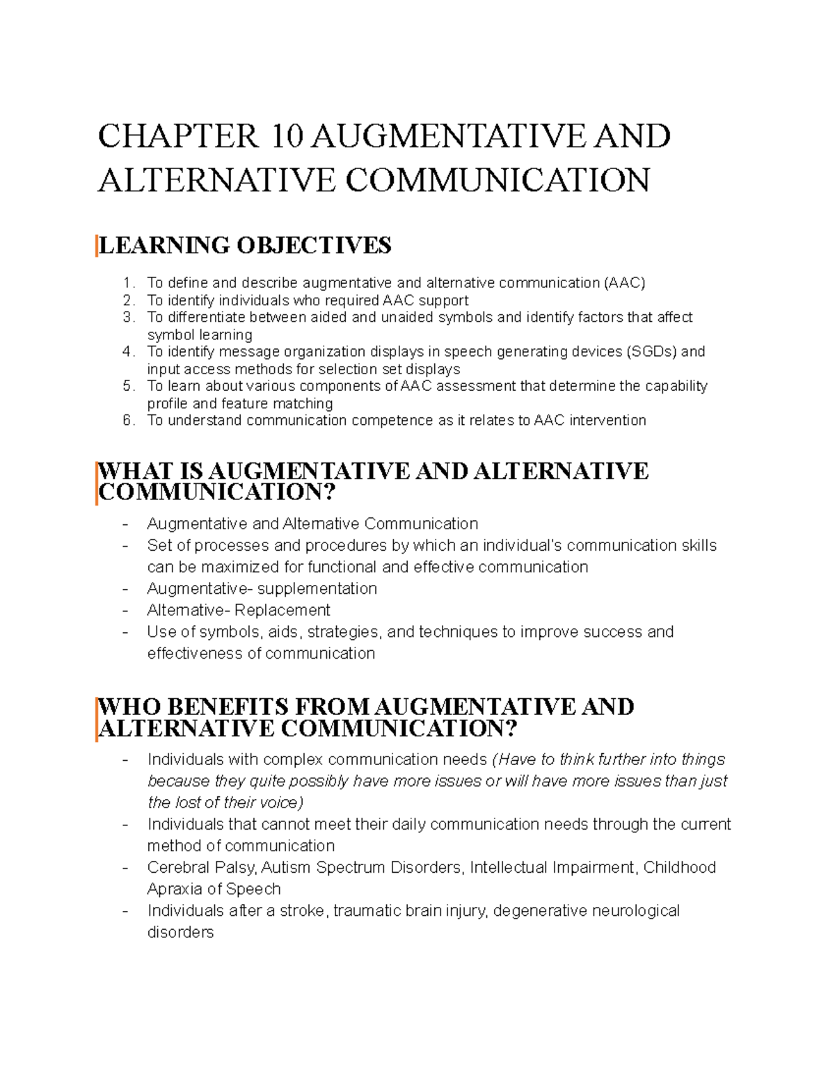 Chapter 10 Augmentative AND Alternative Communication - CHAPTER 10 ...