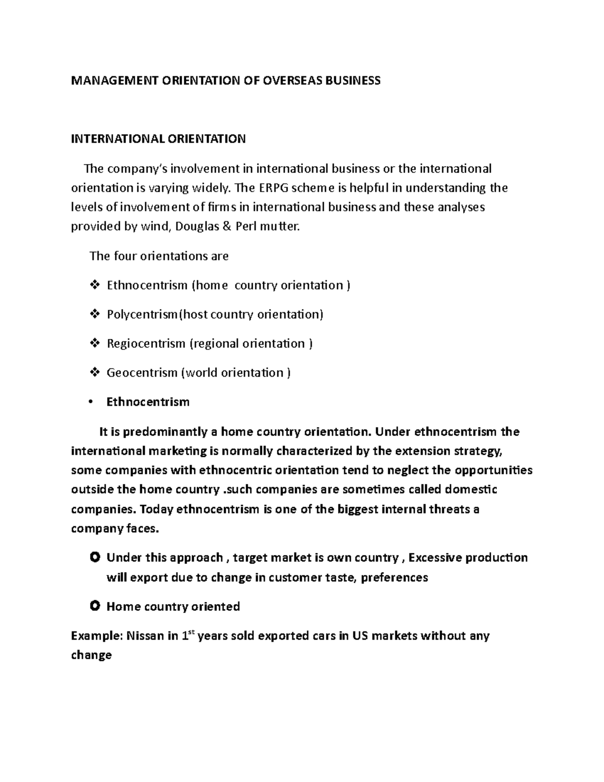 Management Orientation OF Overseas Business - MANAGEMENT ORIENTATION OF ...