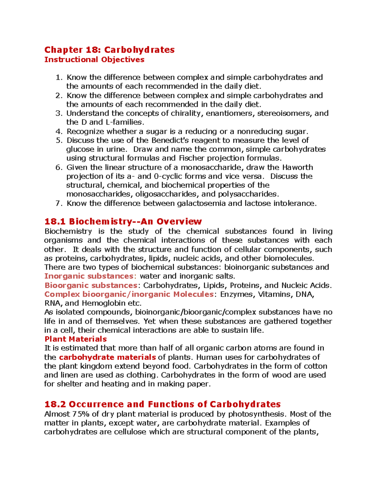 Biochem pdf - Lecture notes - Chapter 18: Carbohydrates Instructional ...