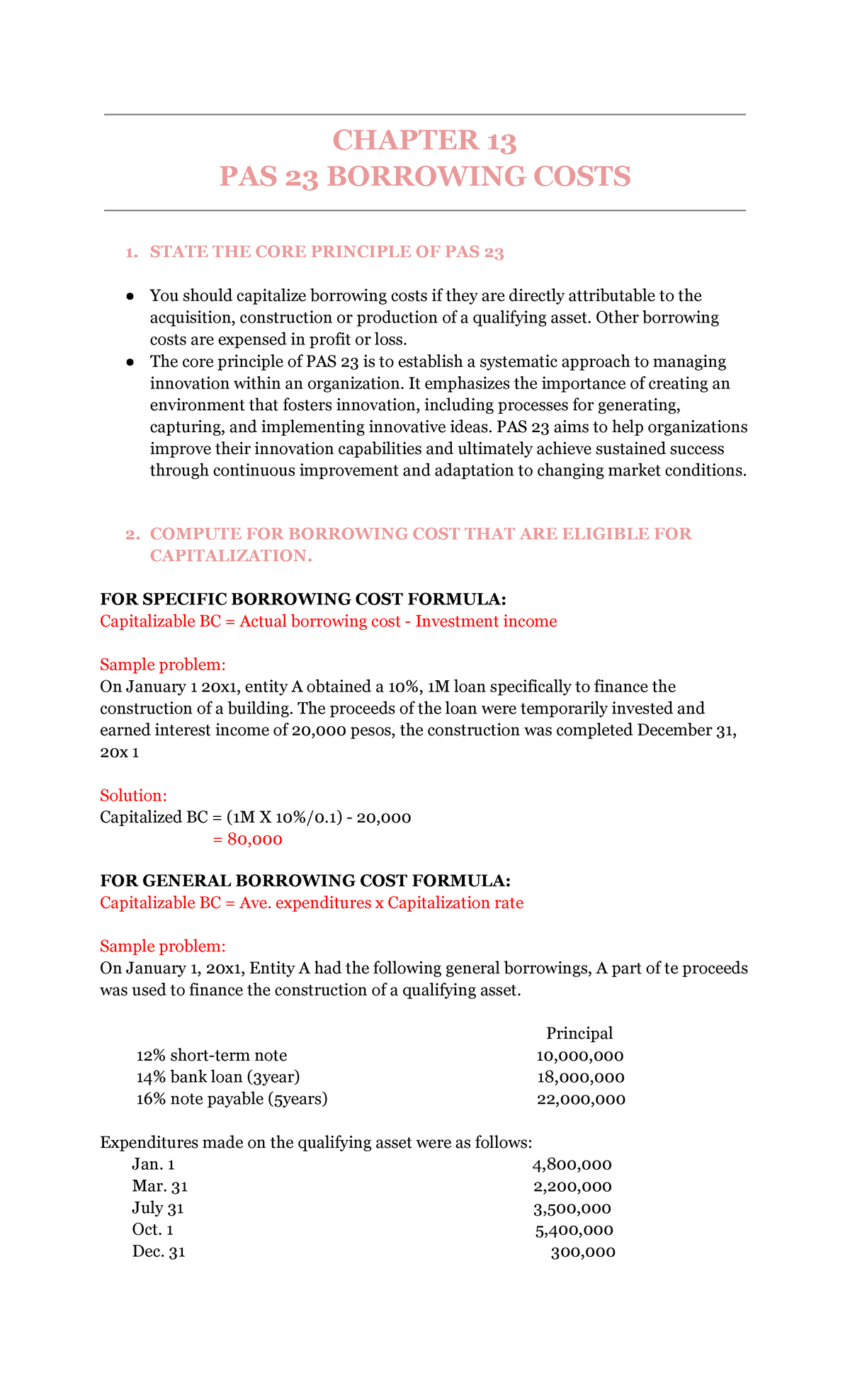 Learning Objectives pt - CHAPTER 13 PAS 23 BORROWING COSTS 1. STATE THE ...