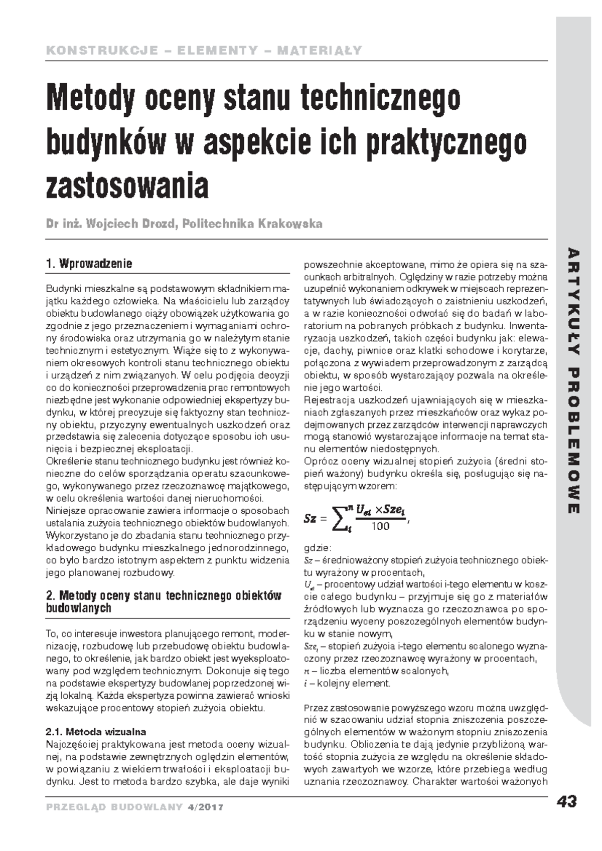 Artykuł Metody oceny stanu technicznego bud - A R T Y K U ŁY P R O B L ...