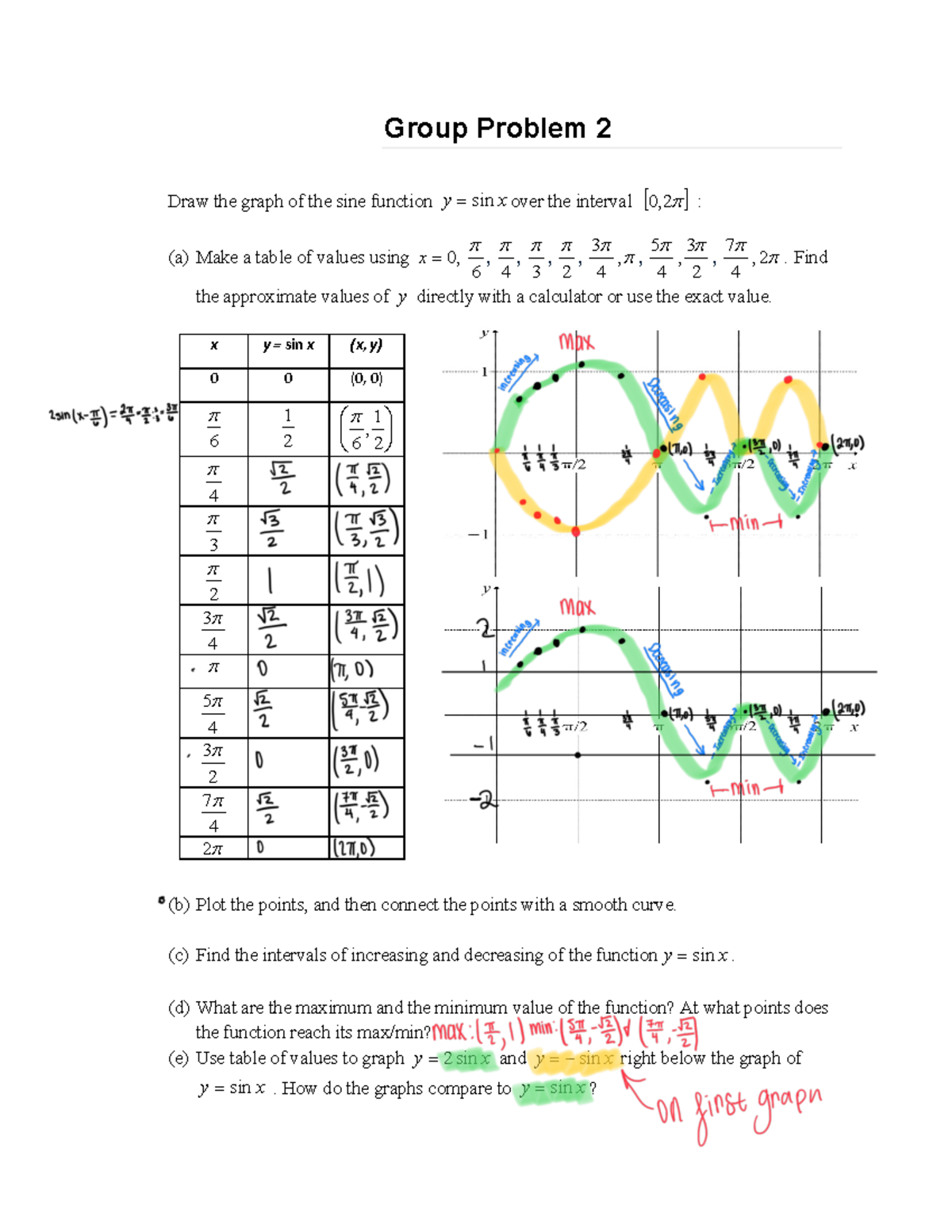 Problem+2 - ——————- Group Problem 2 Draw the graph of the sine function ...