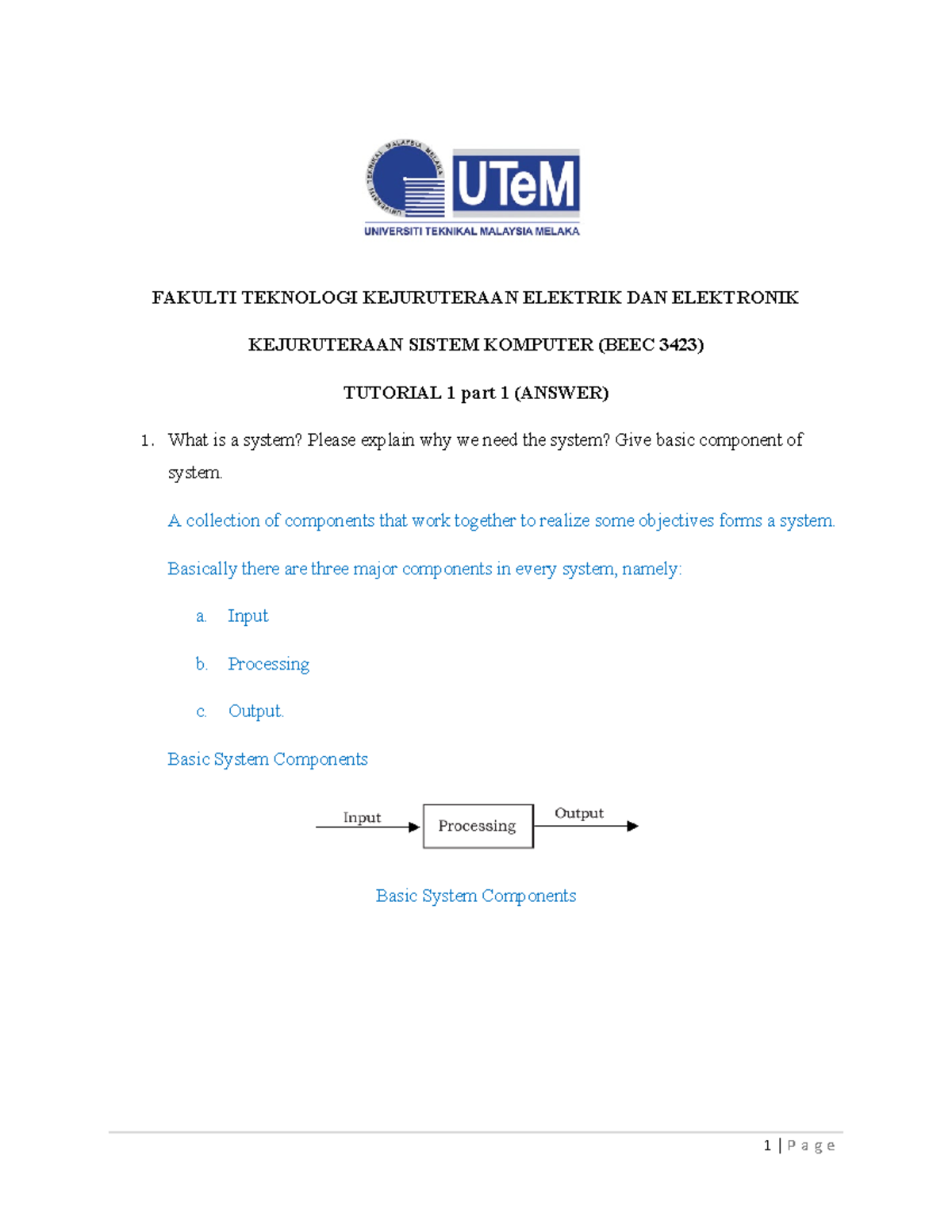 Tutorial 1 - Answer BERC3423 2024 - FAKULTI TEKNOLOGI KEJURUTERAAN ELEKTRIK DAN ELEKTRONIK - Studocu
