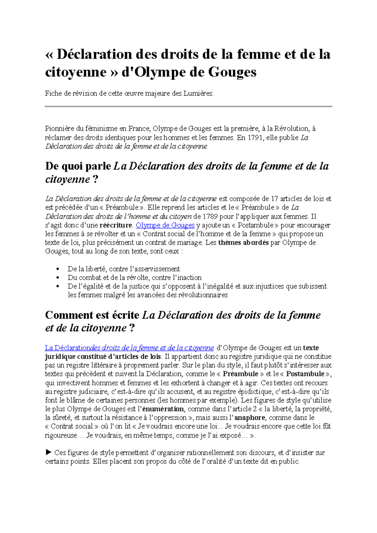Déclaration des droits de la femme et de la citoyenne - Pionnière du ...