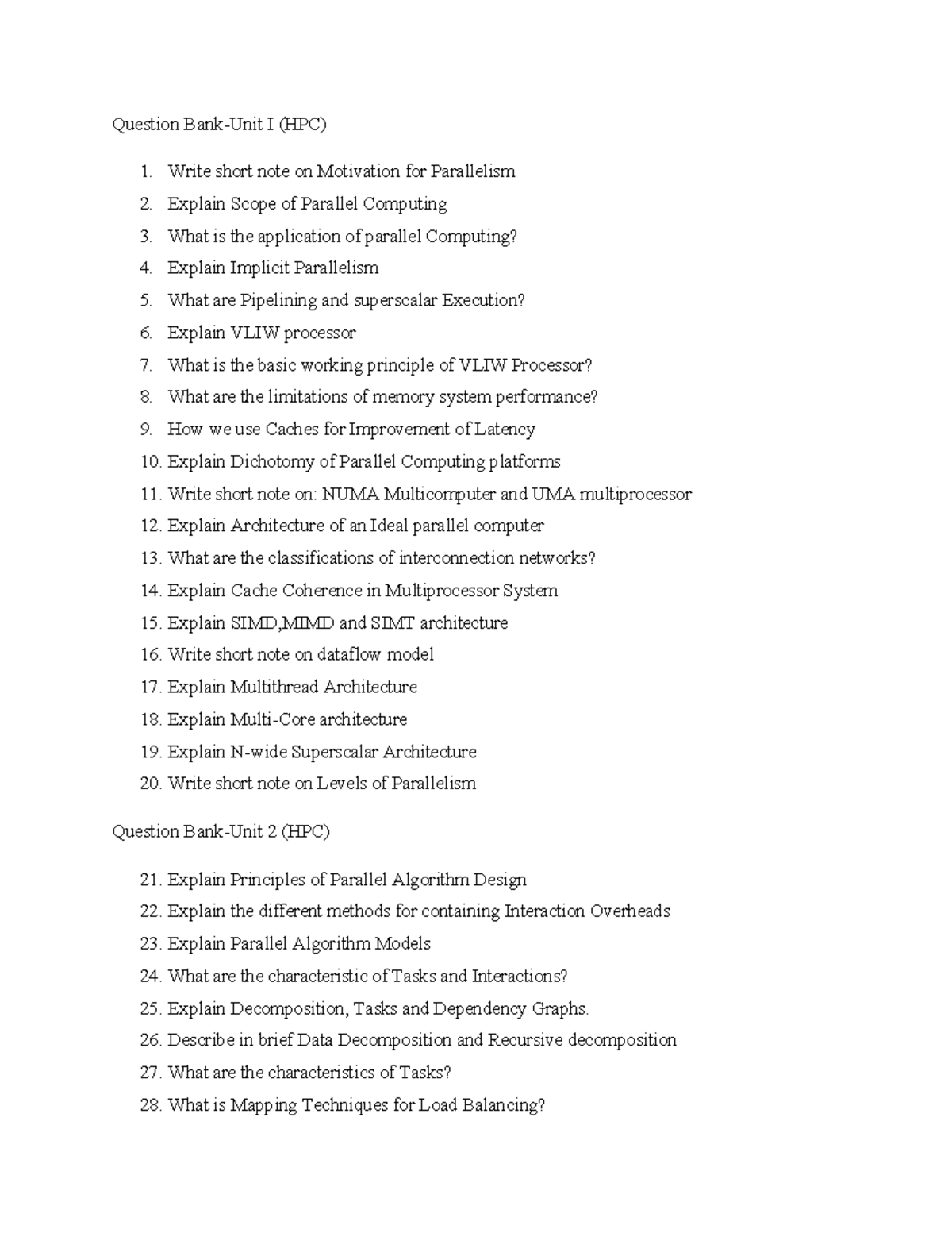 14 hpc-qb-unitwise - it a unitwise note - Question Bank-Unit I (HPC) 1. Write short note on ...