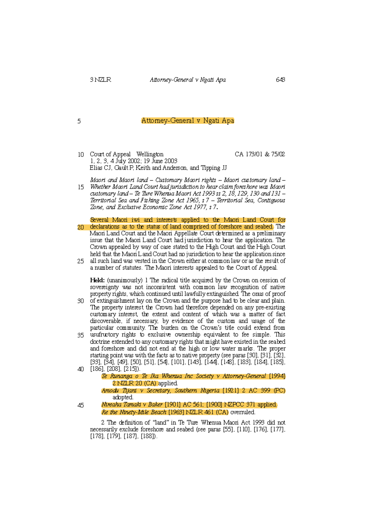 Attorney-General v Ngati Apa - Several Maori iwi and interests applied ...