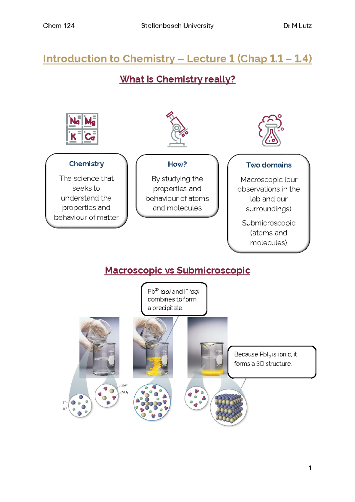 Introduction to Chemistry - Lecture 1 - Because PbI 2 is ionic, it ...