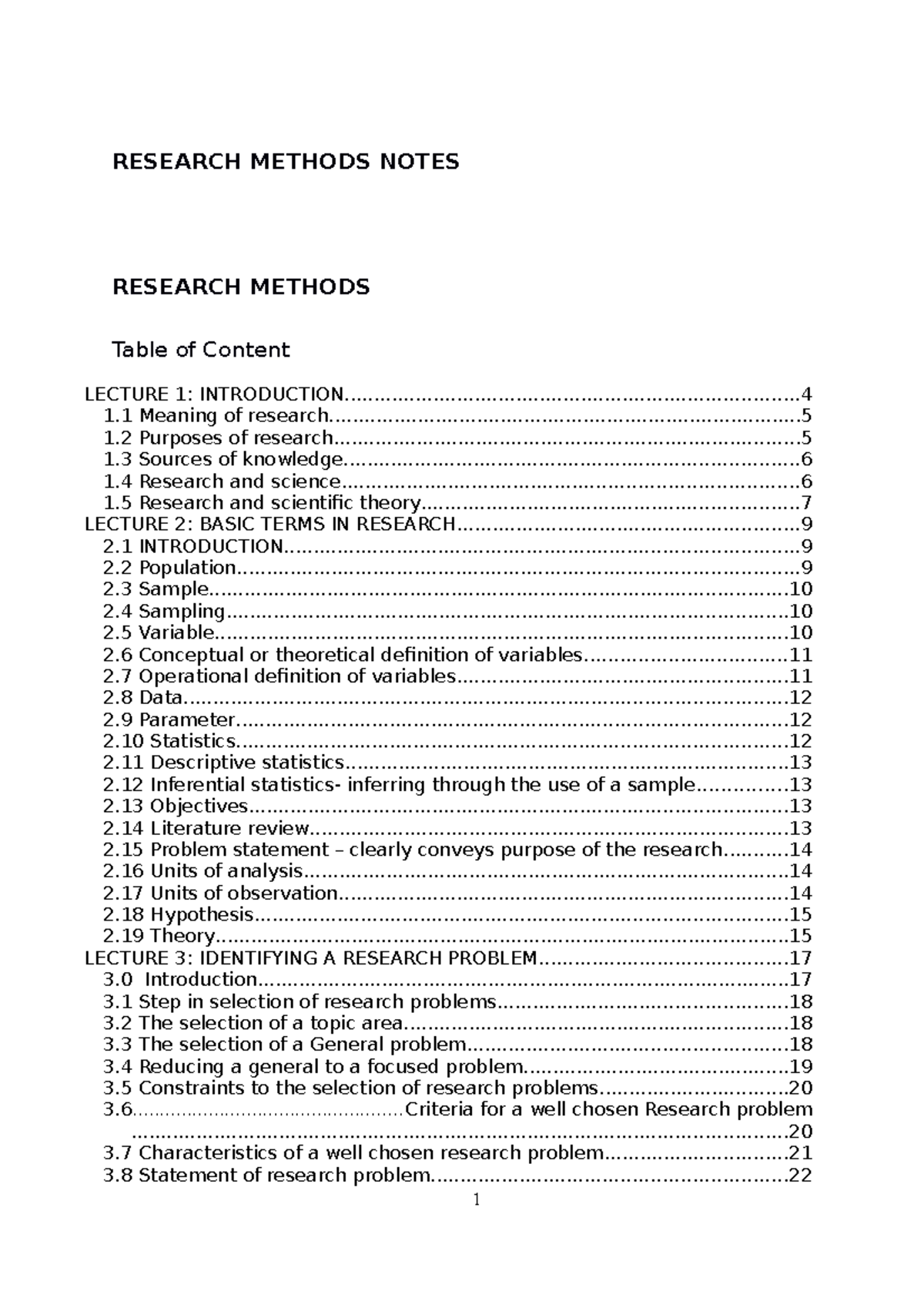 Research Methods SEPT DEC 2017 Revised Final-1 - RESEARCH METHODS NOTES ...