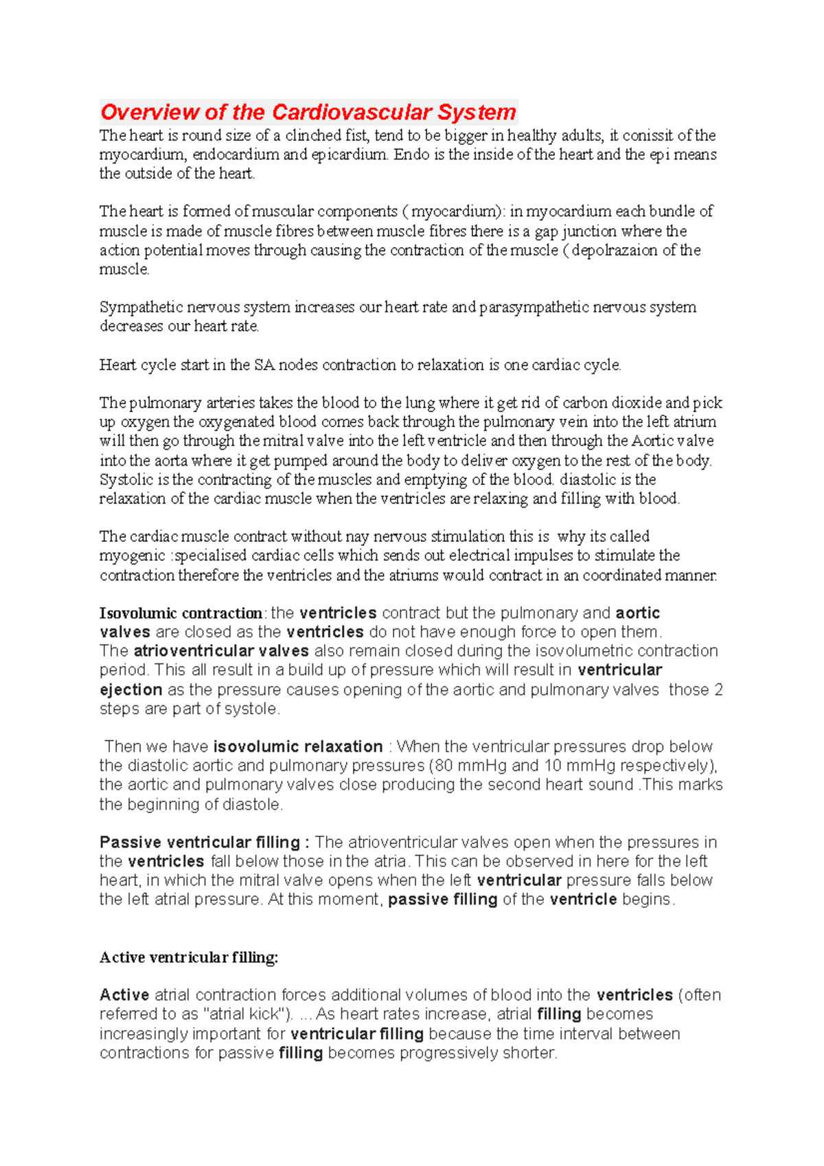 Overview of the Cardiovascular System - Endo is the inside of the heart ...