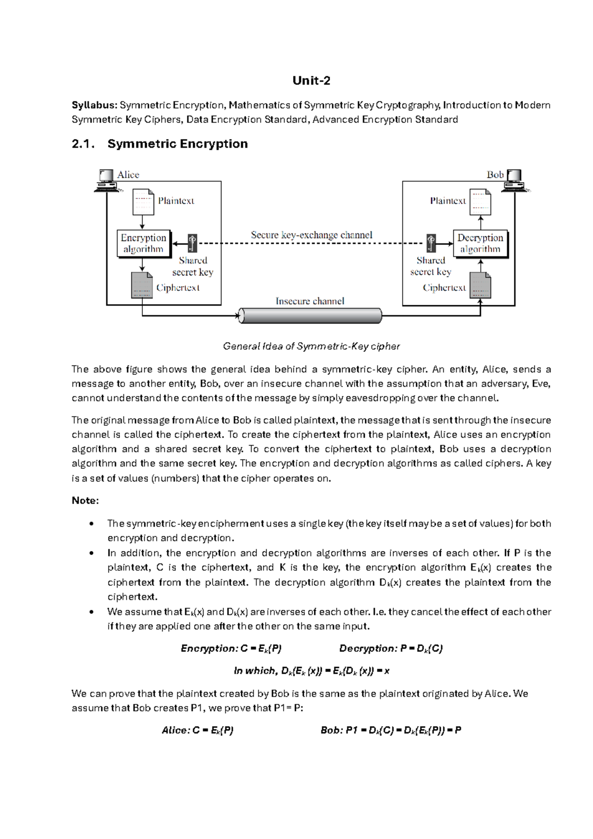 DOC-20240721-WA0009 - CNS - Unit- 2 Syllabus: Symmetric Encryption, Mathematics of Symmetric Key ...