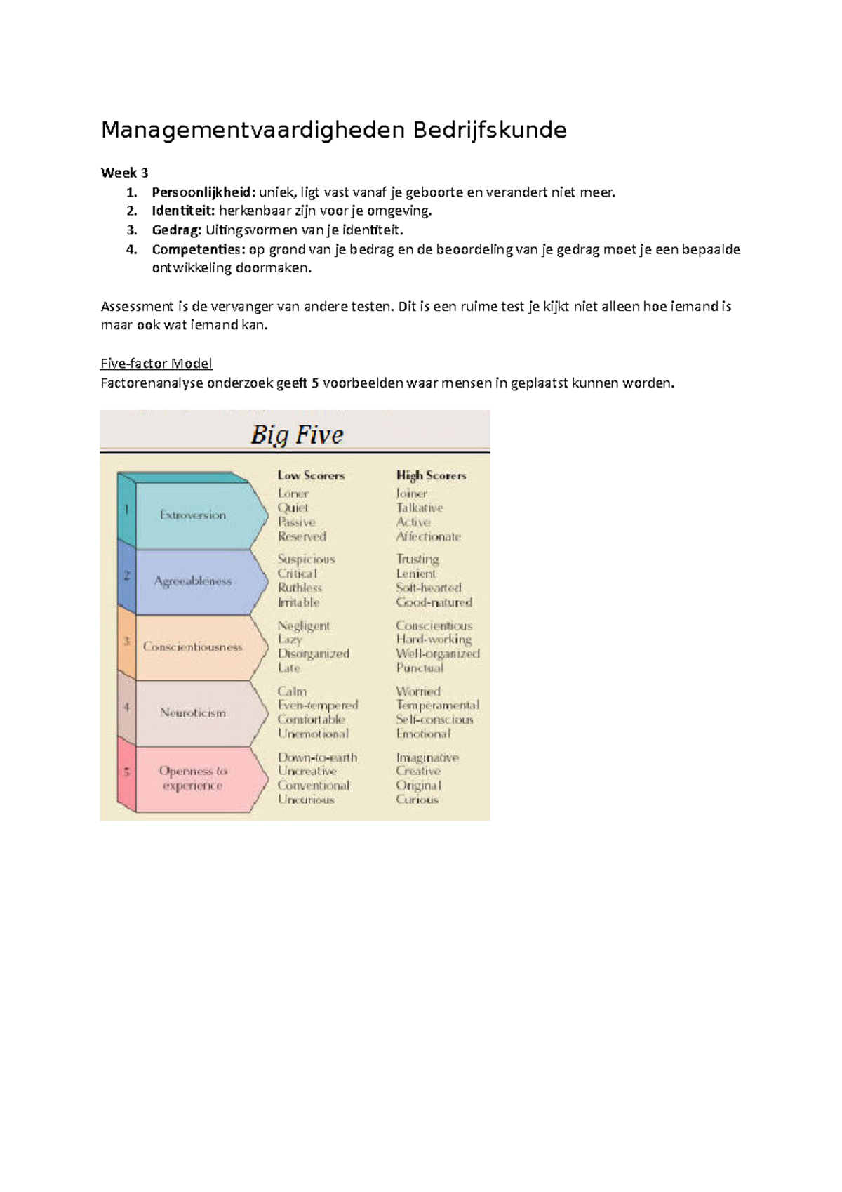 Managementvaardigheden Bedrijfskunde - Persoonlijkheid: uniek, ligt ...