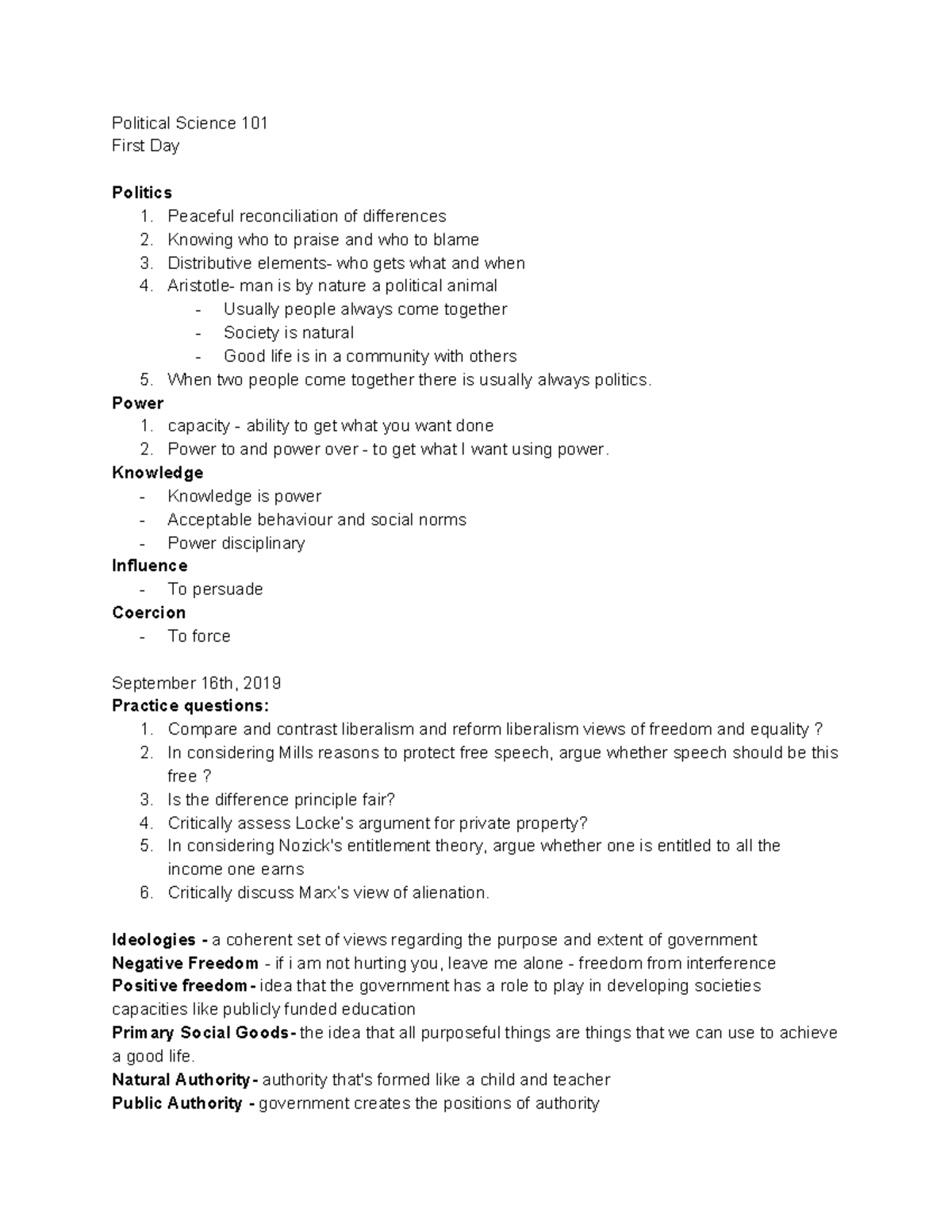 Political Science Notes - Political Science 101 First Day Politics 1 ...