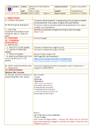 COT 2 4th quarter - education - K to 12 School SAN ISIDRO I ELEMENTARY ...