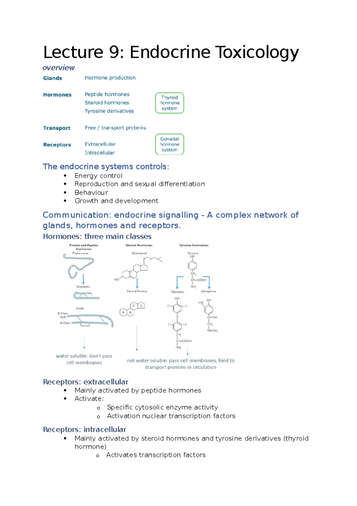 Cell Biology and Health lecture 2/4 TOX - Lecture 9: Endocrine Toxicology overview The endocrine ...