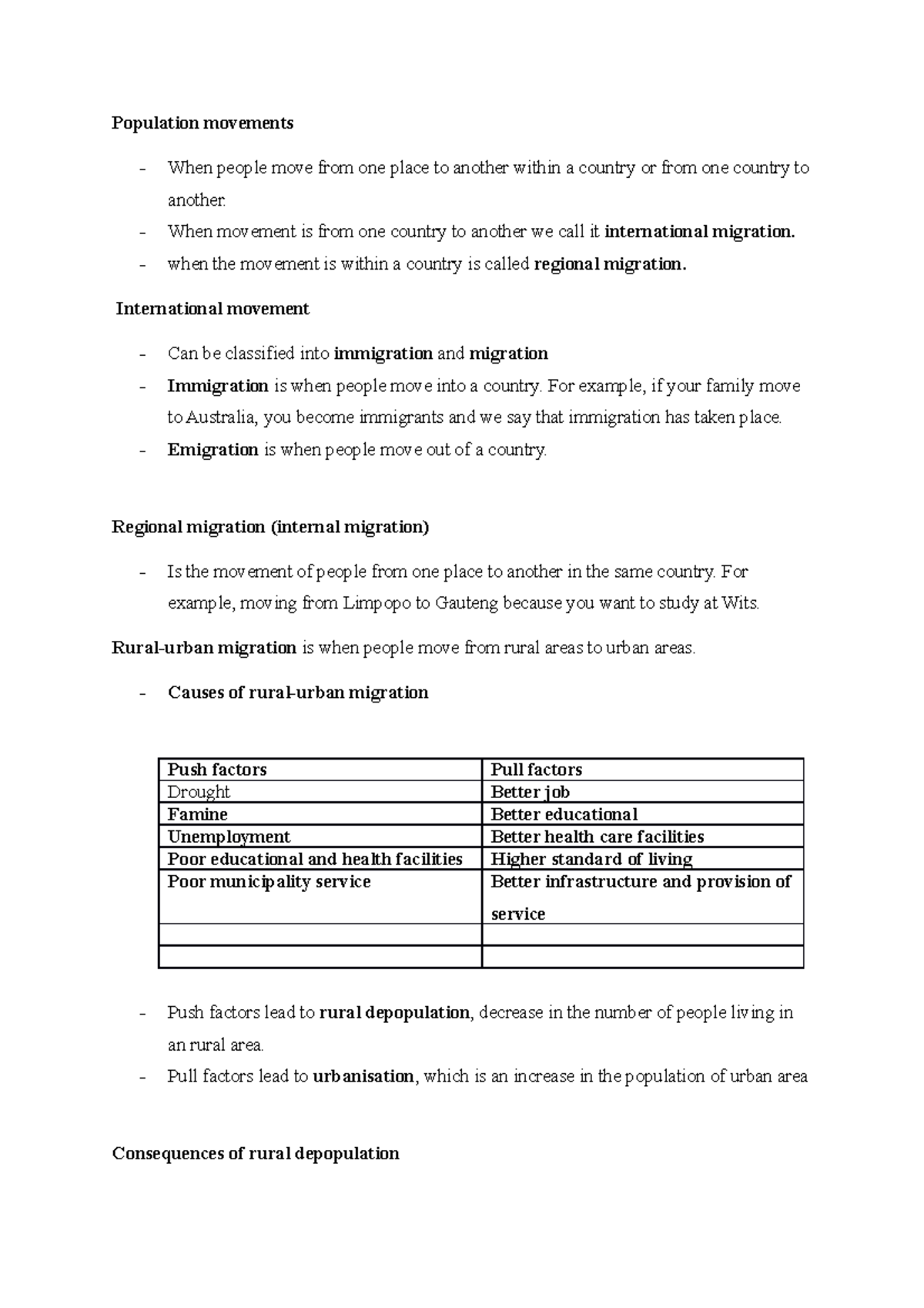 Lesson plan 2 notes - Population movements - When people move from one ...