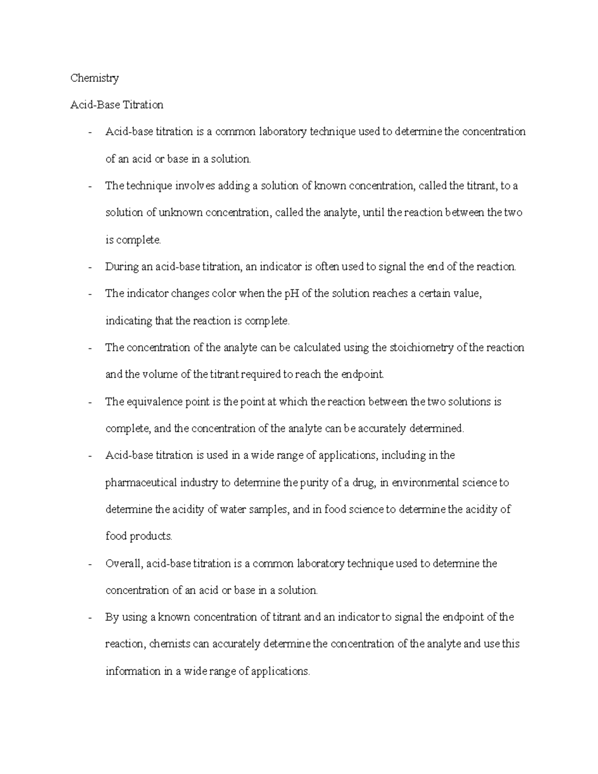 Chemistry-Acid Base Titration - Chemistry Acid-Base Titration - Acid ...