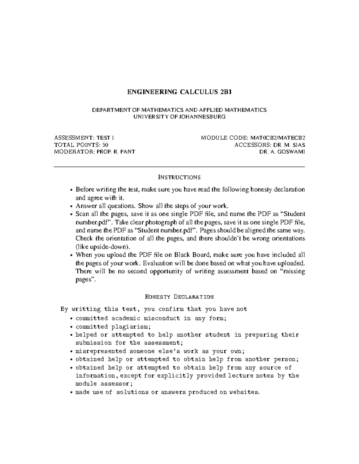 T1 - Semester TEST 1 MEMO 2021 - ENGINEERING CALCULUS 2B DEPARTMENT OF ...