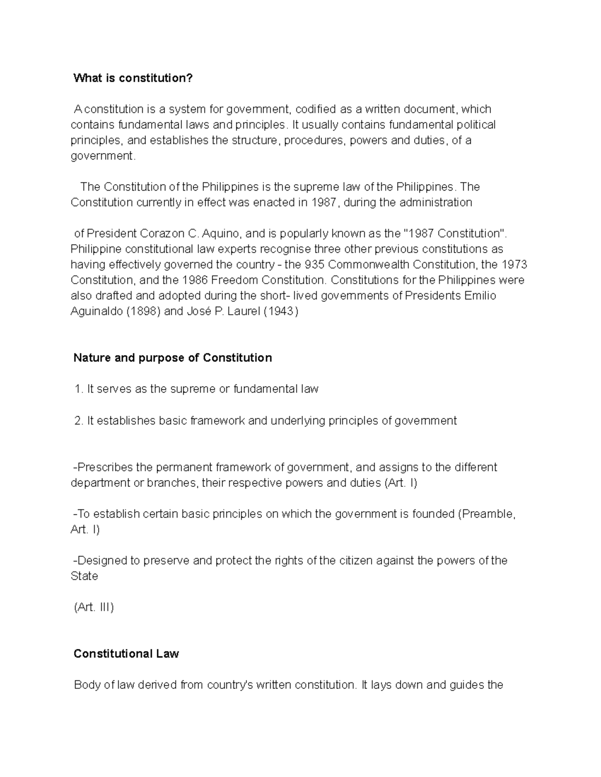 Constitution - Readings in the Philippine History Notes - What is ...