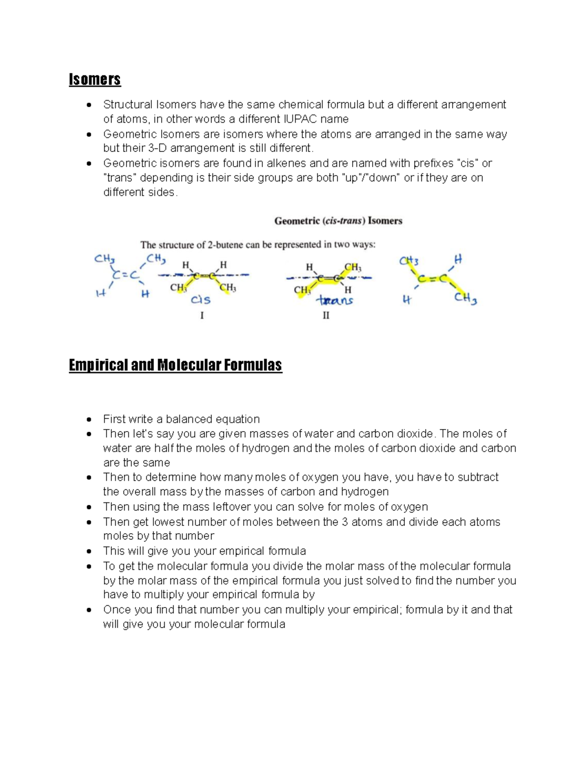 Organic Chemistry Study Guide - Isomers Structural Isomers have the ...