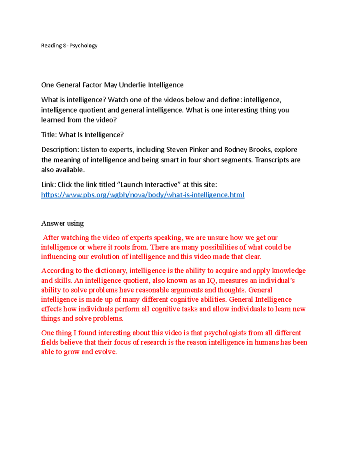 Reading 8 - questions from textbook and answers written with textbook ...