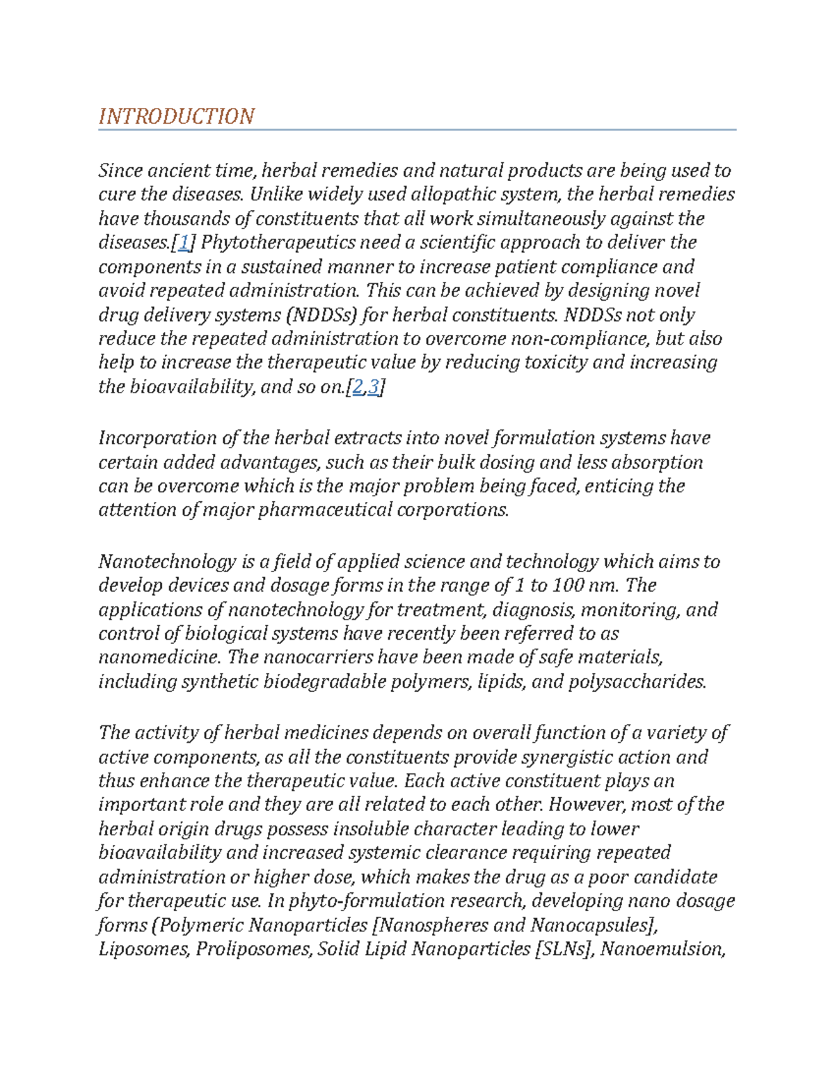 Herbal nanoparticles - This is project work - INTRODUCTION Since ...