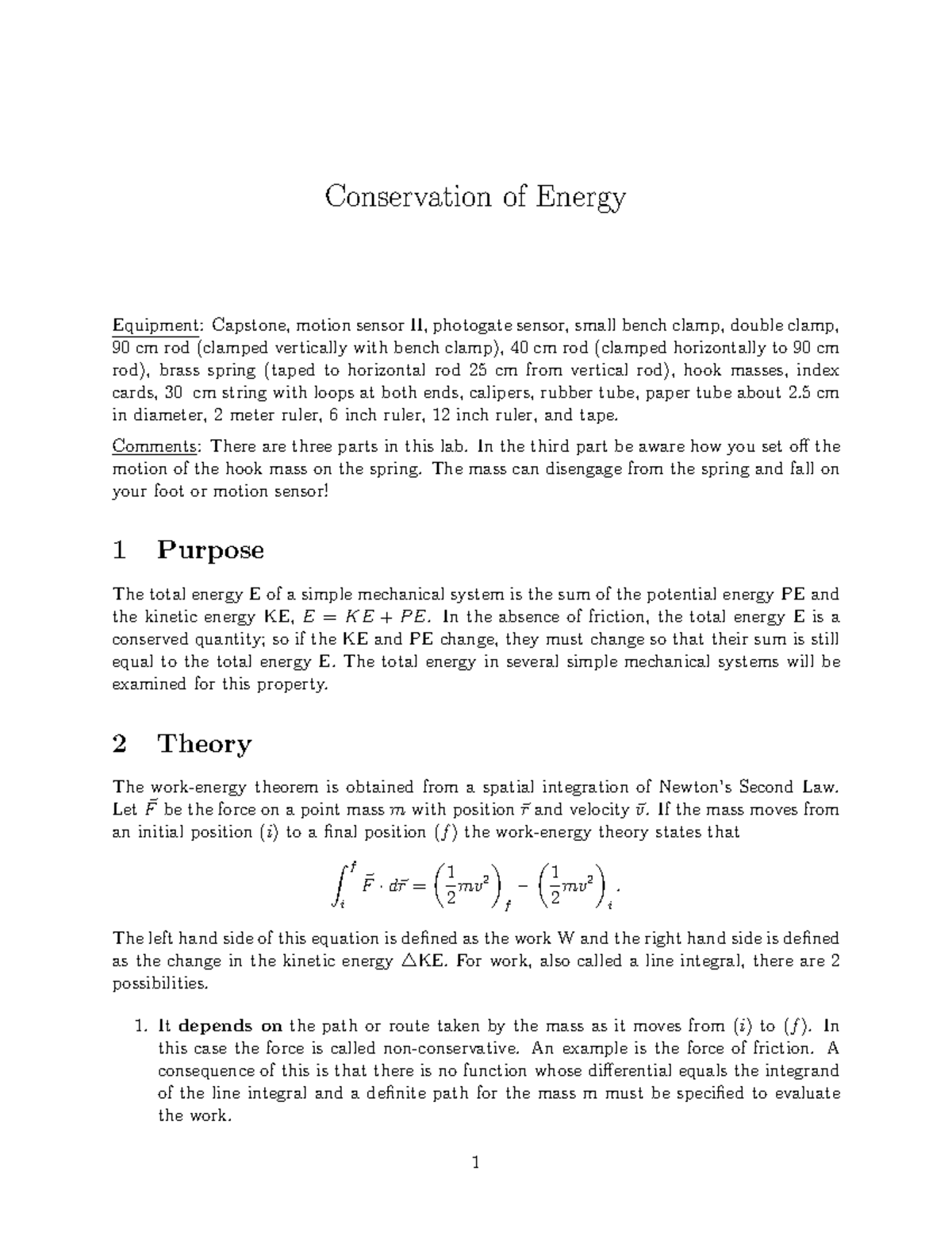 Manual - notes - Conservation of Energy Equipment: Capstone, motion ...