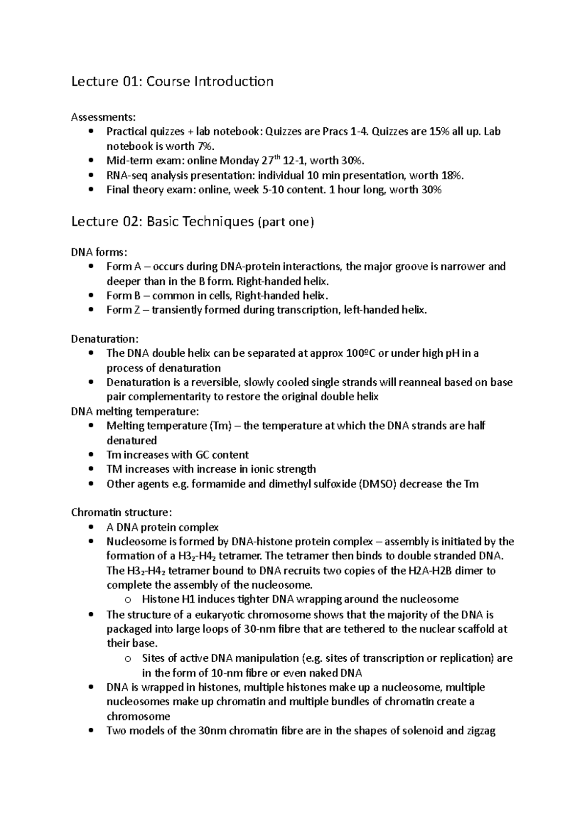 BABS3121 - Lecture 01: Course Introduction Assessments: Practical ...