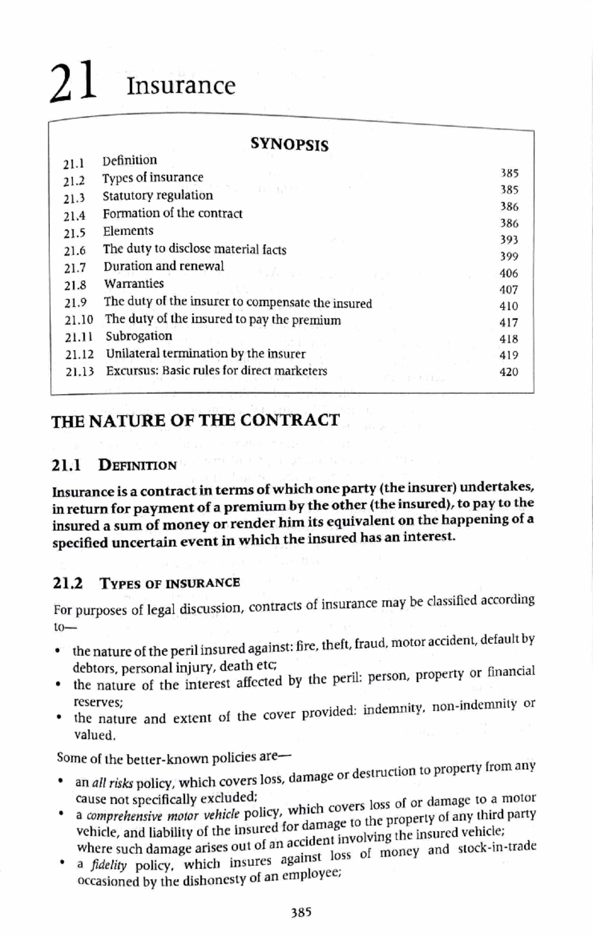 Study theme 6 - TEXTBOOK - 21 Insurance SYNOPSIS 21 Definition 21 Types ...