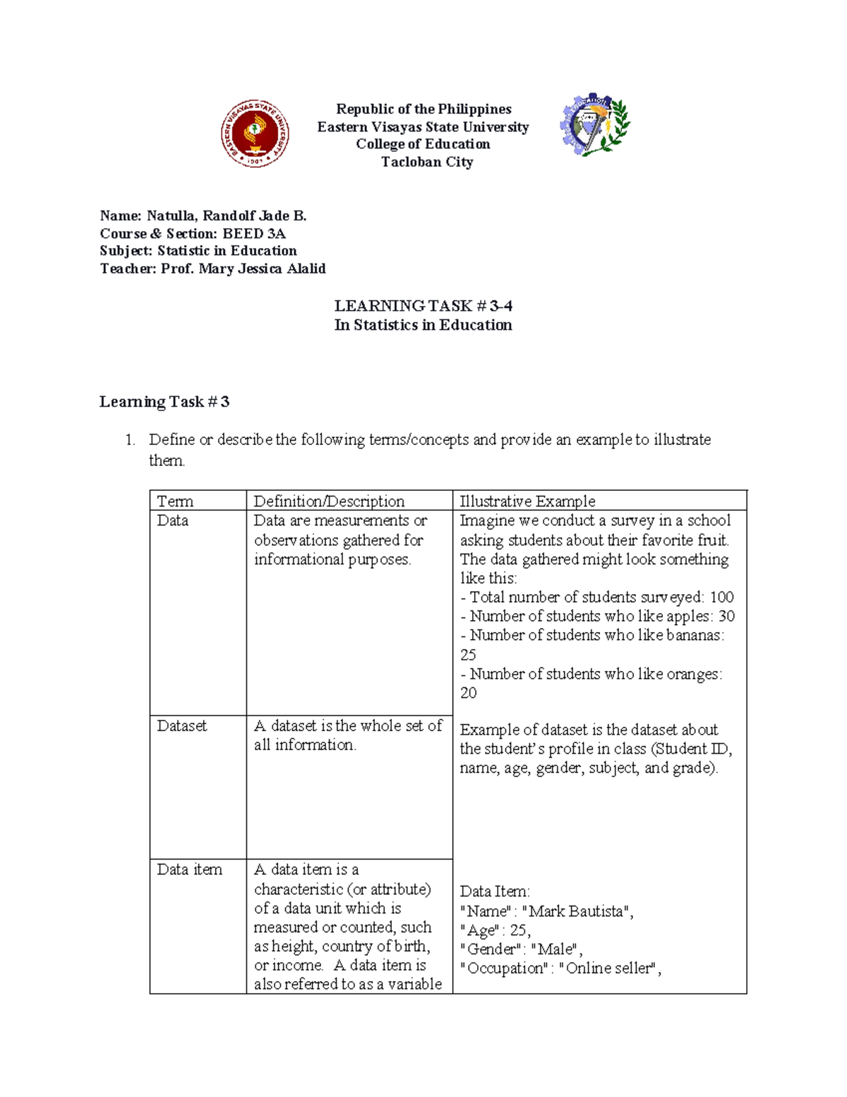 Learning Task 3 4 - Answer key - Republic of the Philippines Eastern ...