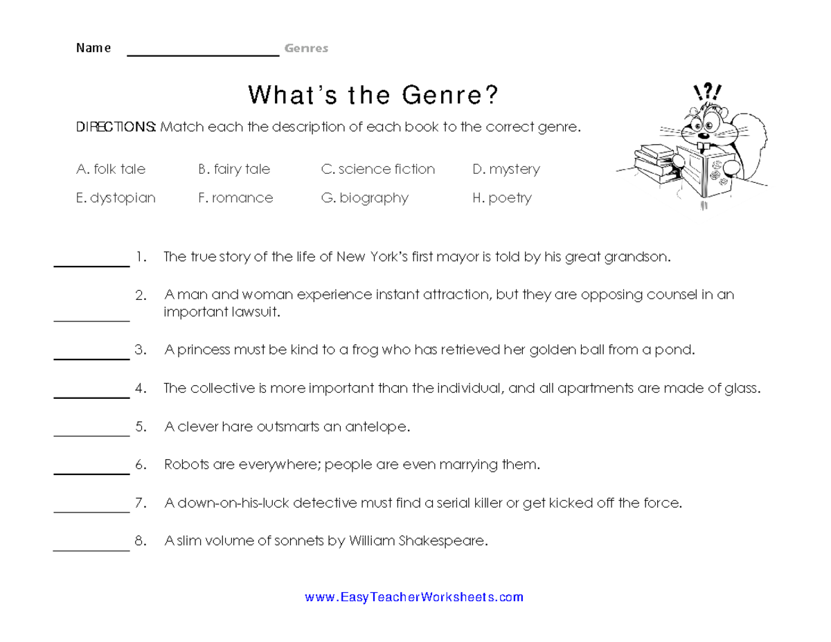18 - nhnmlkm - Name Genres EasyTeacherWorksheets What’s the Genre ...