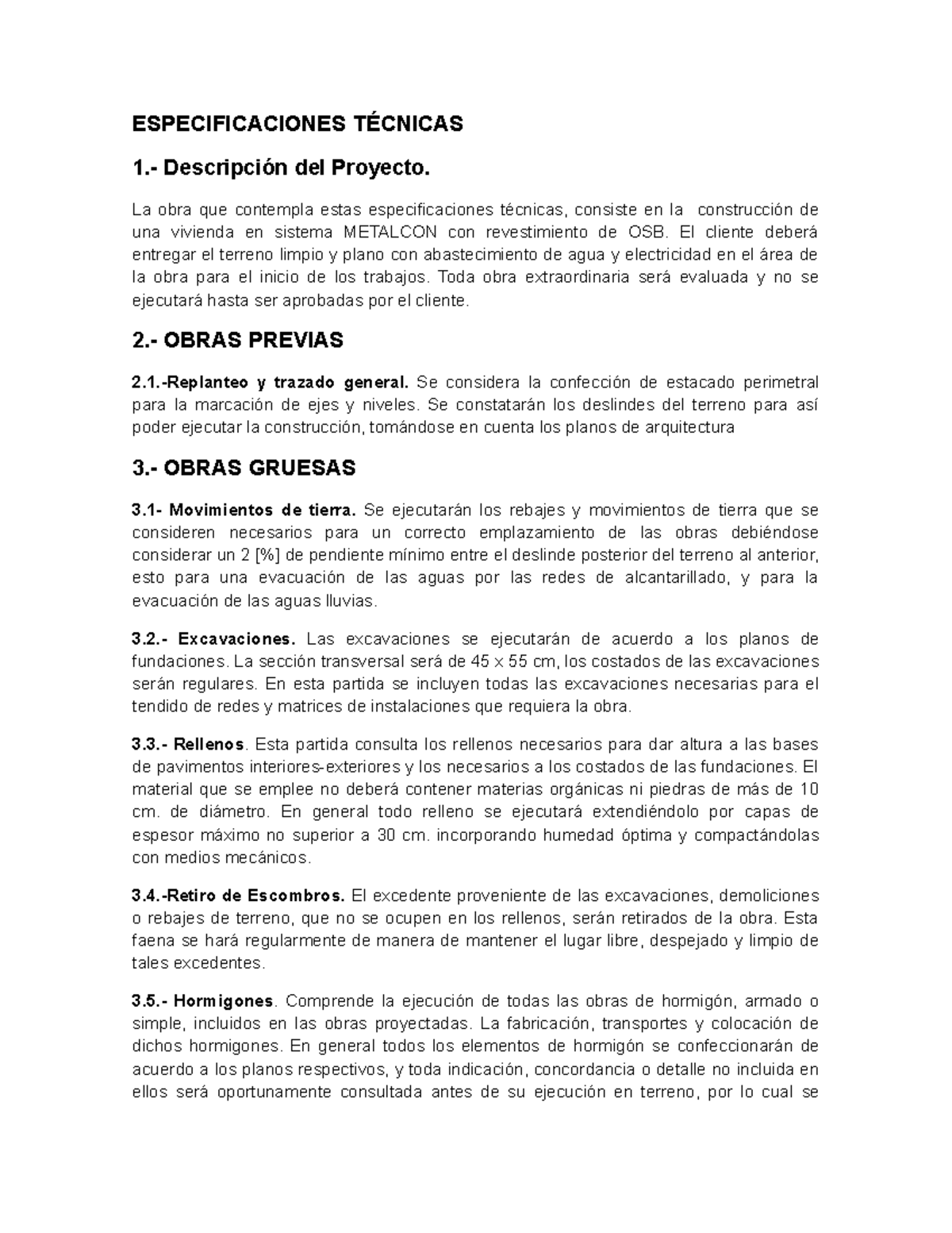 Especificaciones TÉ Cnicas a revisar - ESPECIFICACIONES TÉCNICAS 1.- Descripción del Proyecto ...