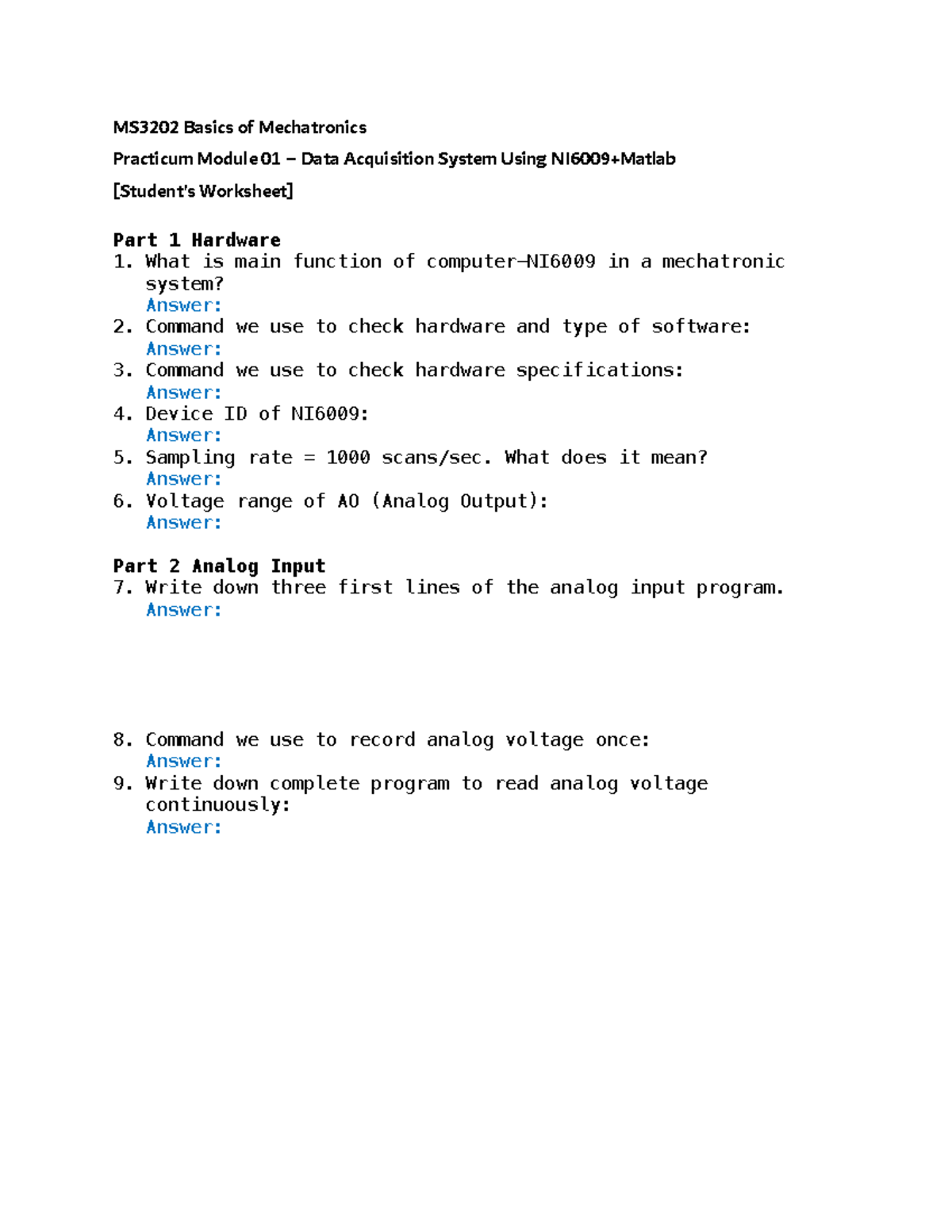 Lembar Kerja Modul 01 Praktikum Mekatronika Dasar - MS3202 Basics of Mechatronics Practicum ...