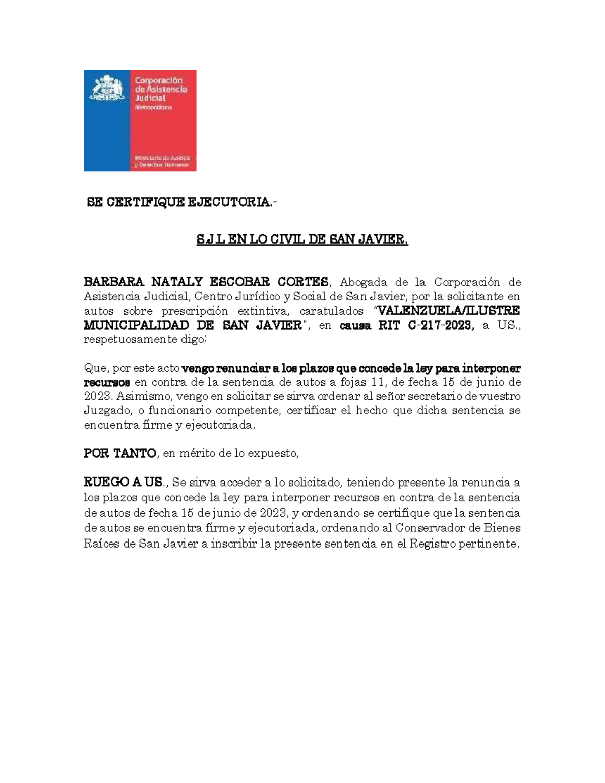 Certifica Ejecutoria Modelo - SE CERTIFIQUE EJECUTORIA.- S.J EN LO ...